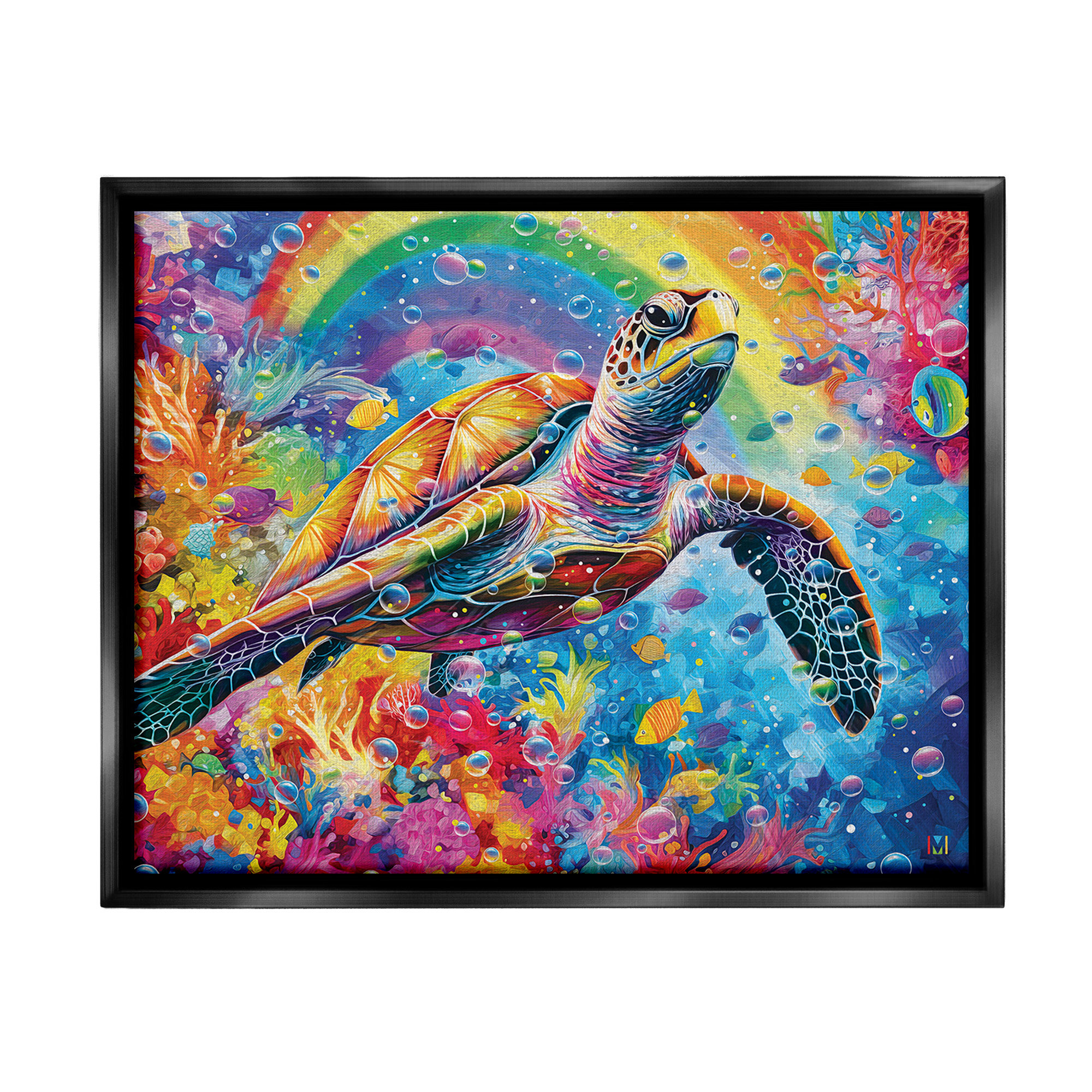 Bay Isle Home™ Turtle with Underwater Rainbow Black Framed Floater ...