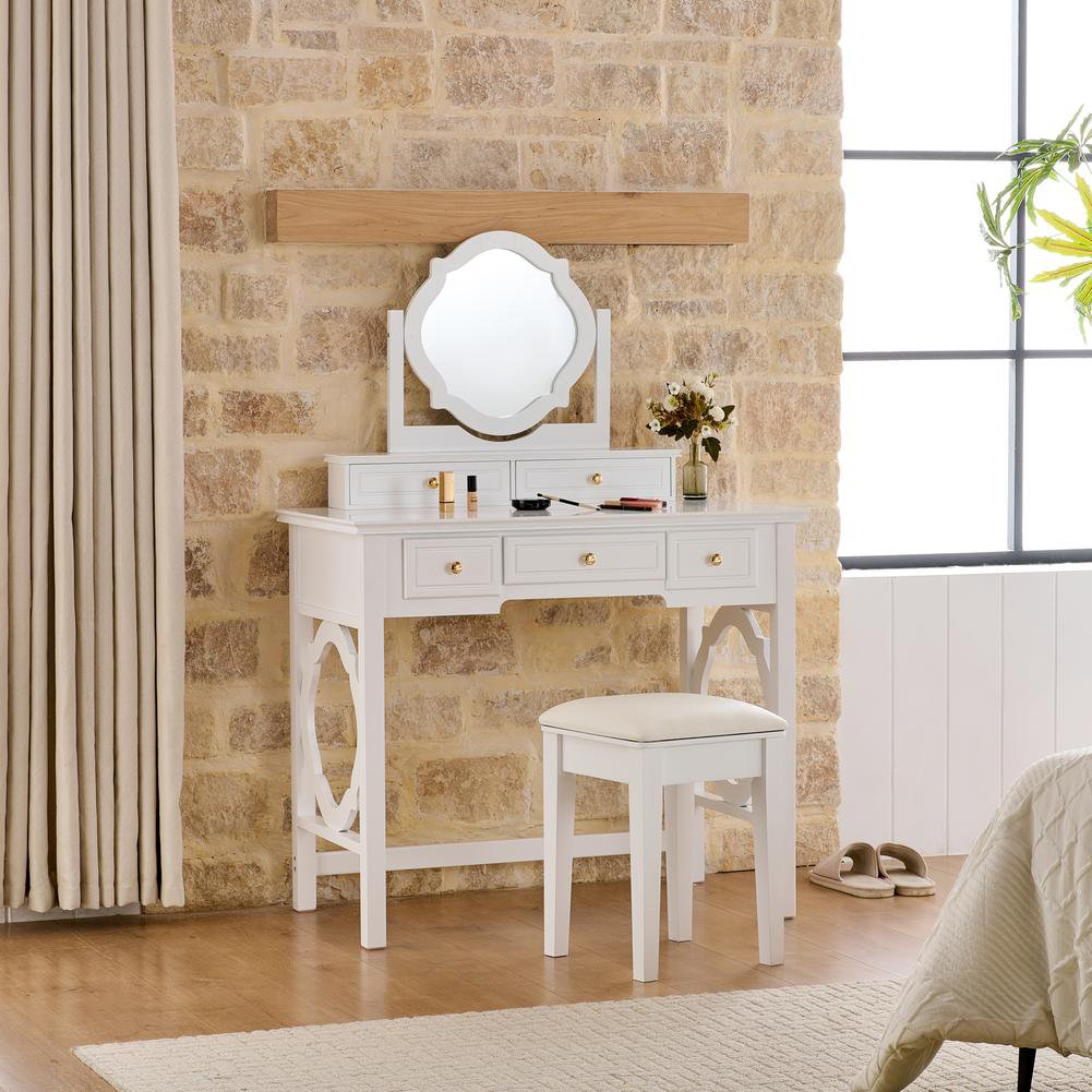 Red Barrel Studio® Compact Makeup Vanity Table Set with Reversible ...