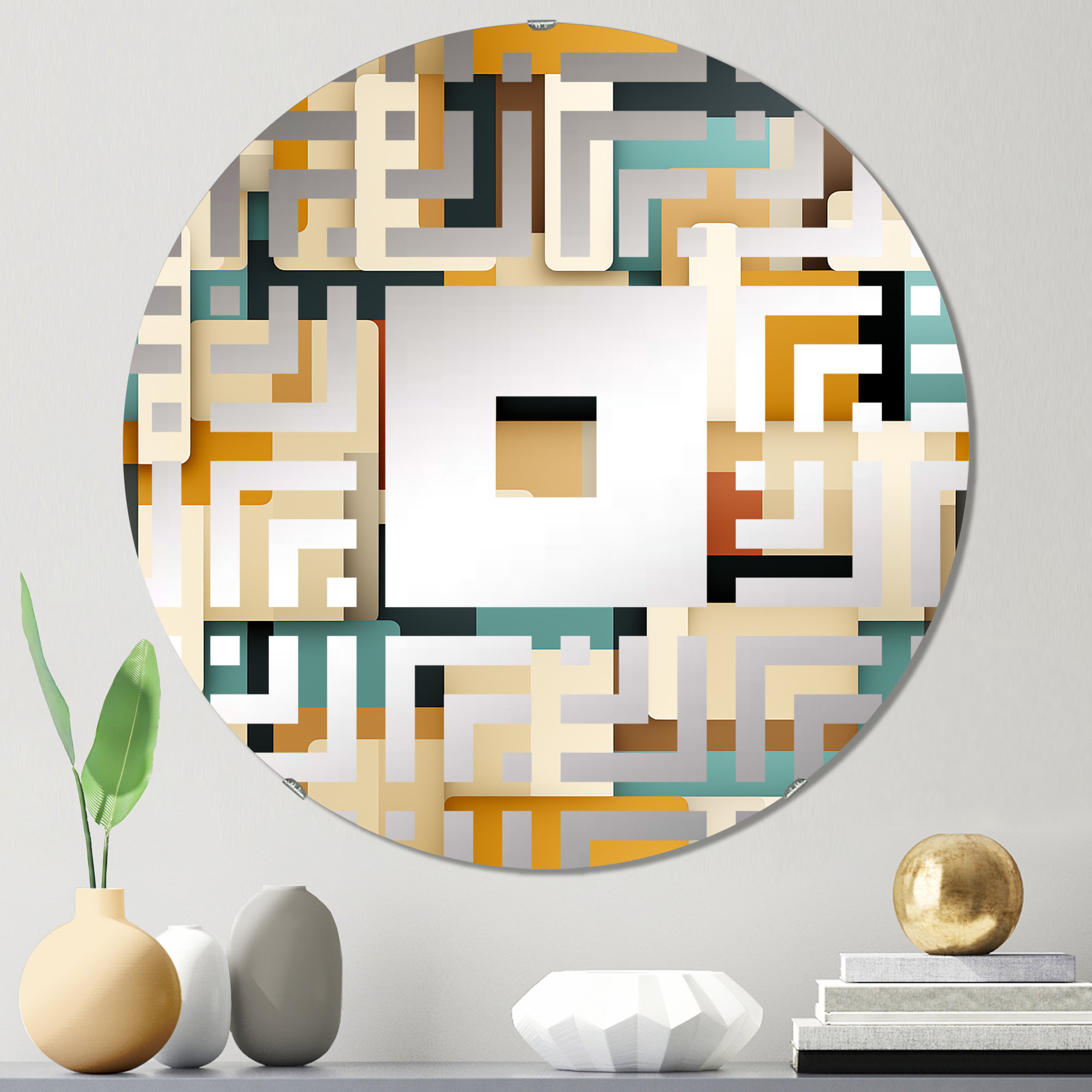 Design Art Abstract Taupe Blockchain Blocks - Square Wall Mirror | Wayfair