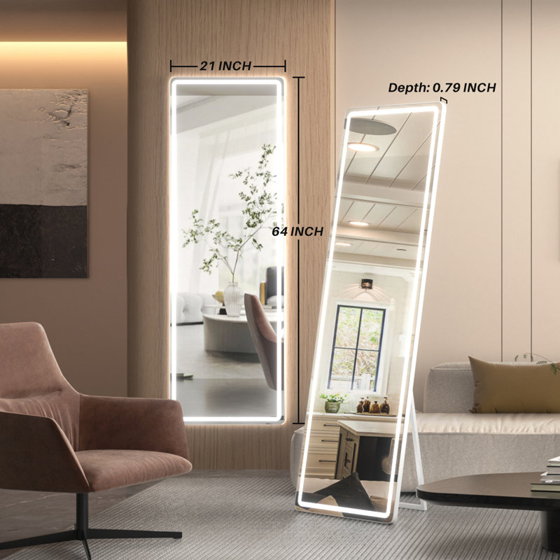 Finlonte LED Full Length Mirror Lighted Standing Mirror | Wayfair