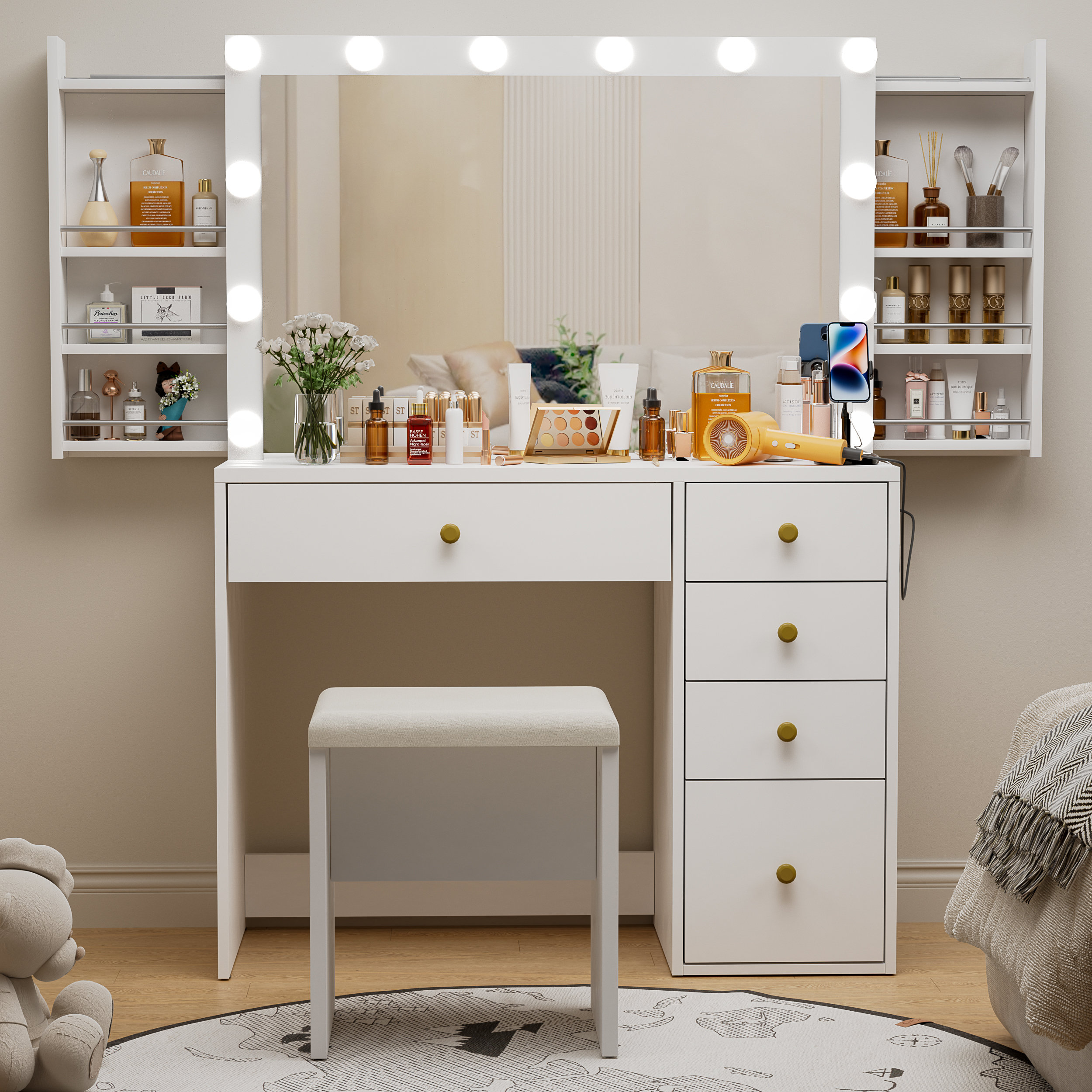 Latitude Run® Ellerswick Makeup Vanity Set with 3 Lighting Colors ...