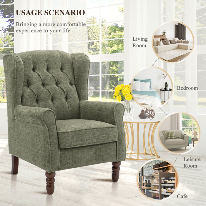 Mercer41 Button-Tufted Small Wingback Accent Chair with Rolled Arm and ...