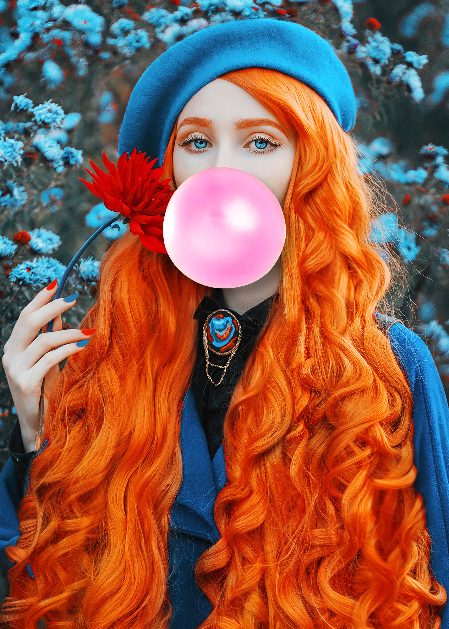 Latitude Run® Red Head Gummy Girl Glass Wall Art - Unframed Photograph ...