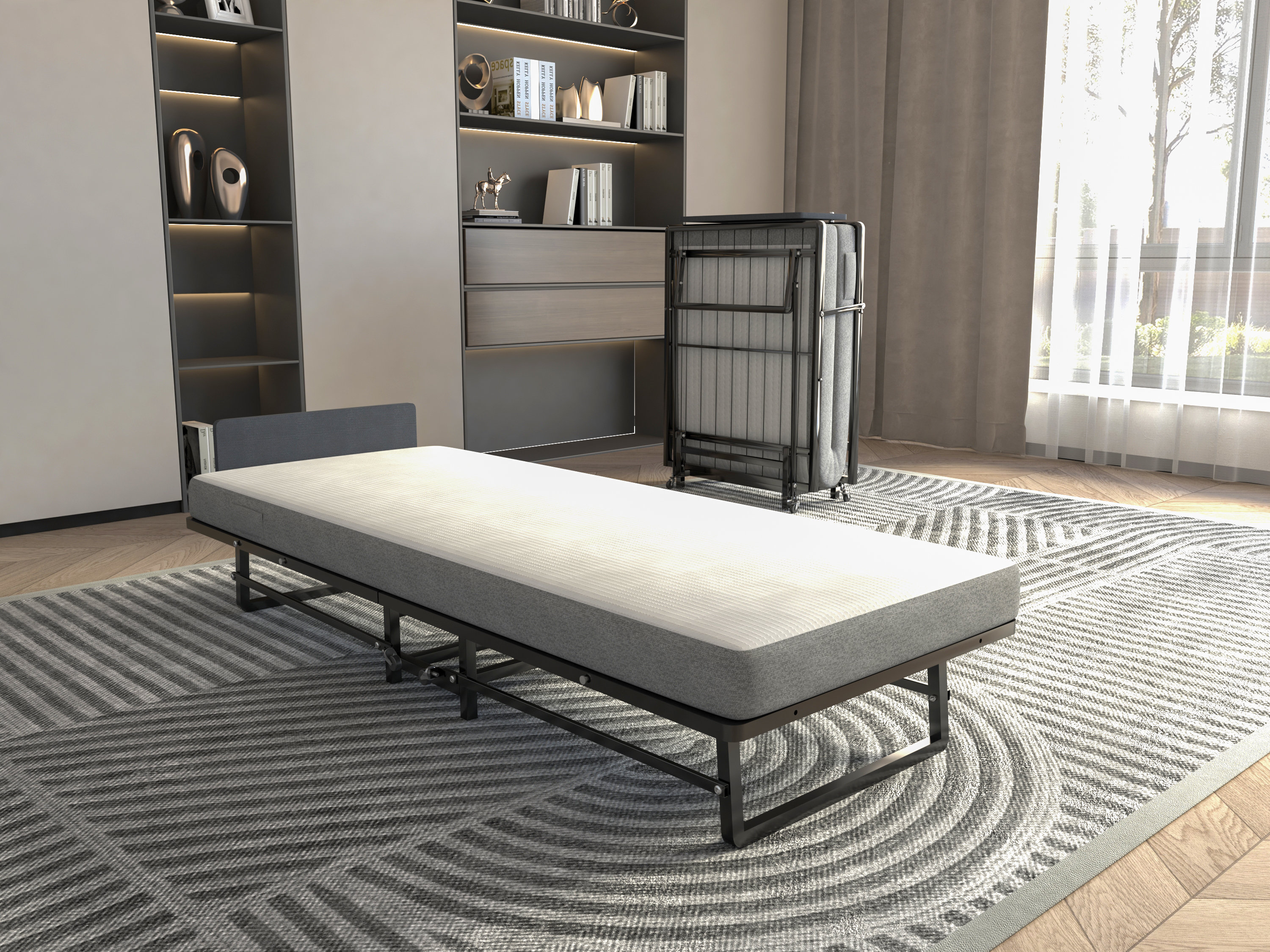Ebern Designs Metal Folding Bed Frame with Foam Mattress of Pockets ...