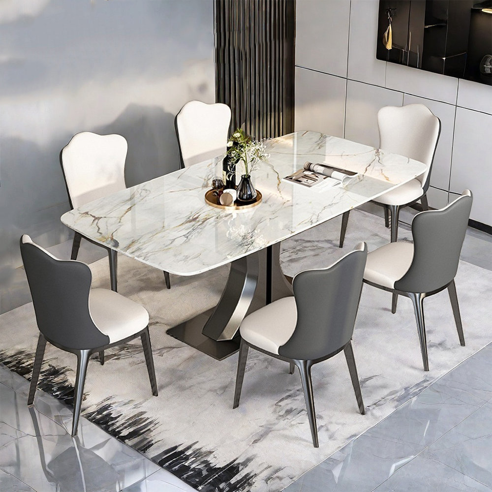 ALLNICEDT Luxury Modern Simple Microlite Dining Table Set - Wayfair Canada