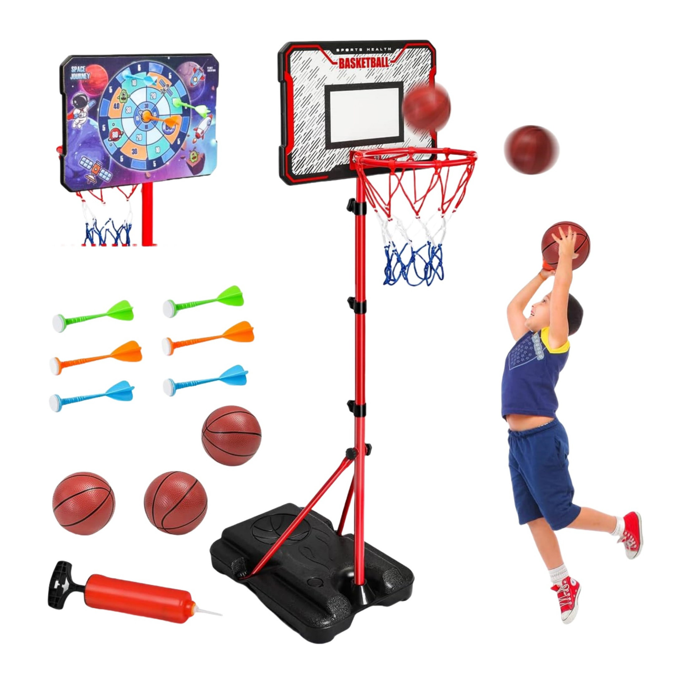 JETEHO Kids Basketball Hoop, Adjustable Height 3.4Ft-6.2Ft Toddler ...