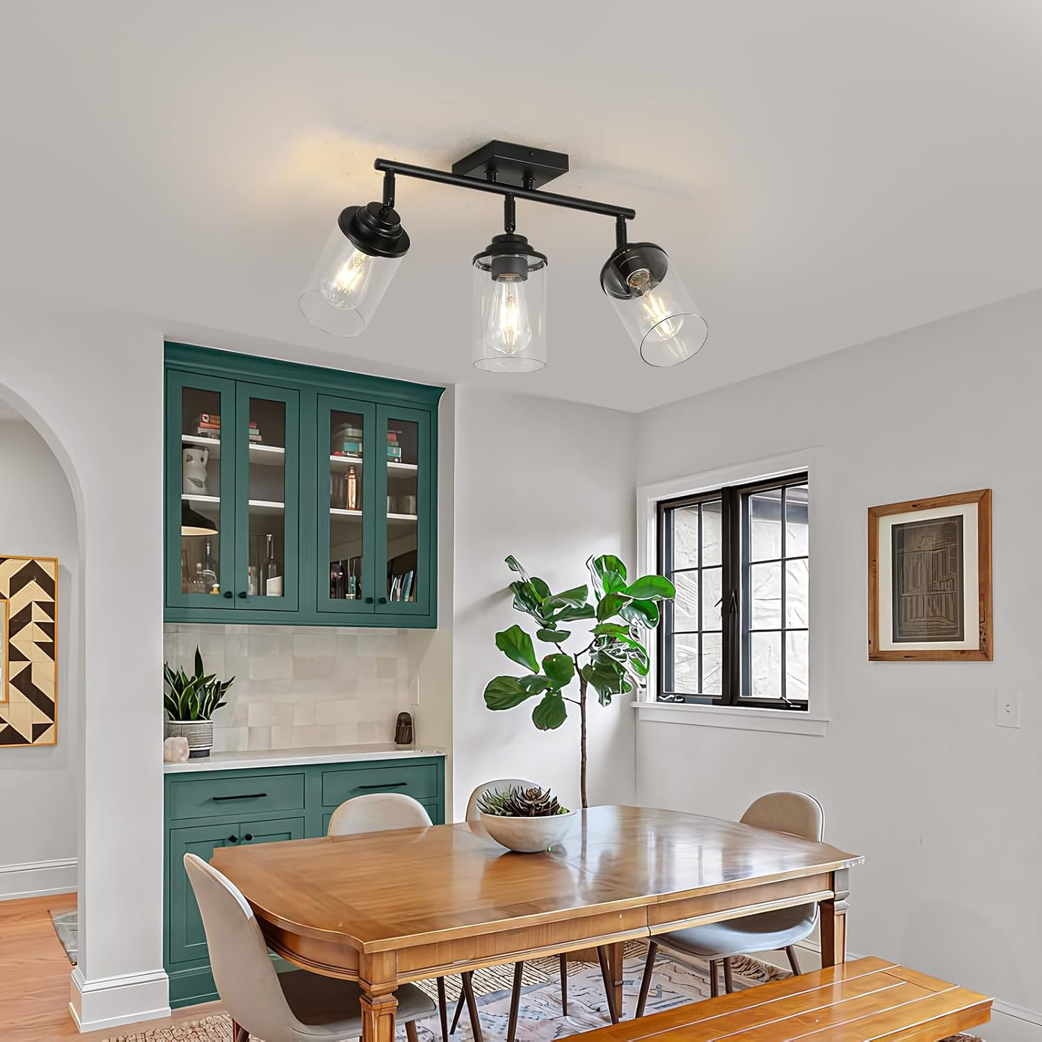 BEAUTY DEPOT 3-Light Black Track Lighting Fixture, Rotatable Clear Glass Shade, Ceiling/Wall ...