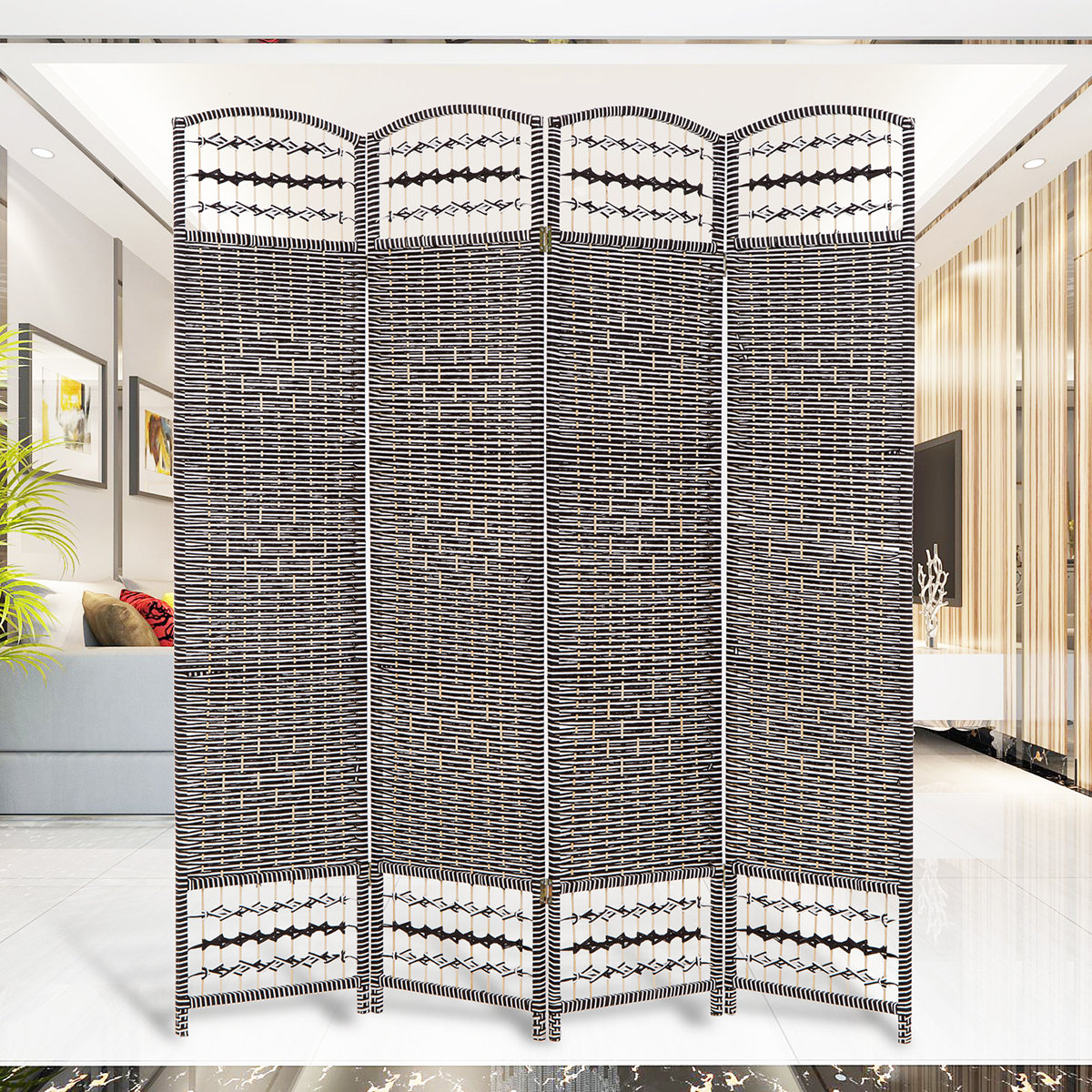 Winston Porter Decorative Freestanding Woven Bamboo 4 Panels Hinged ...