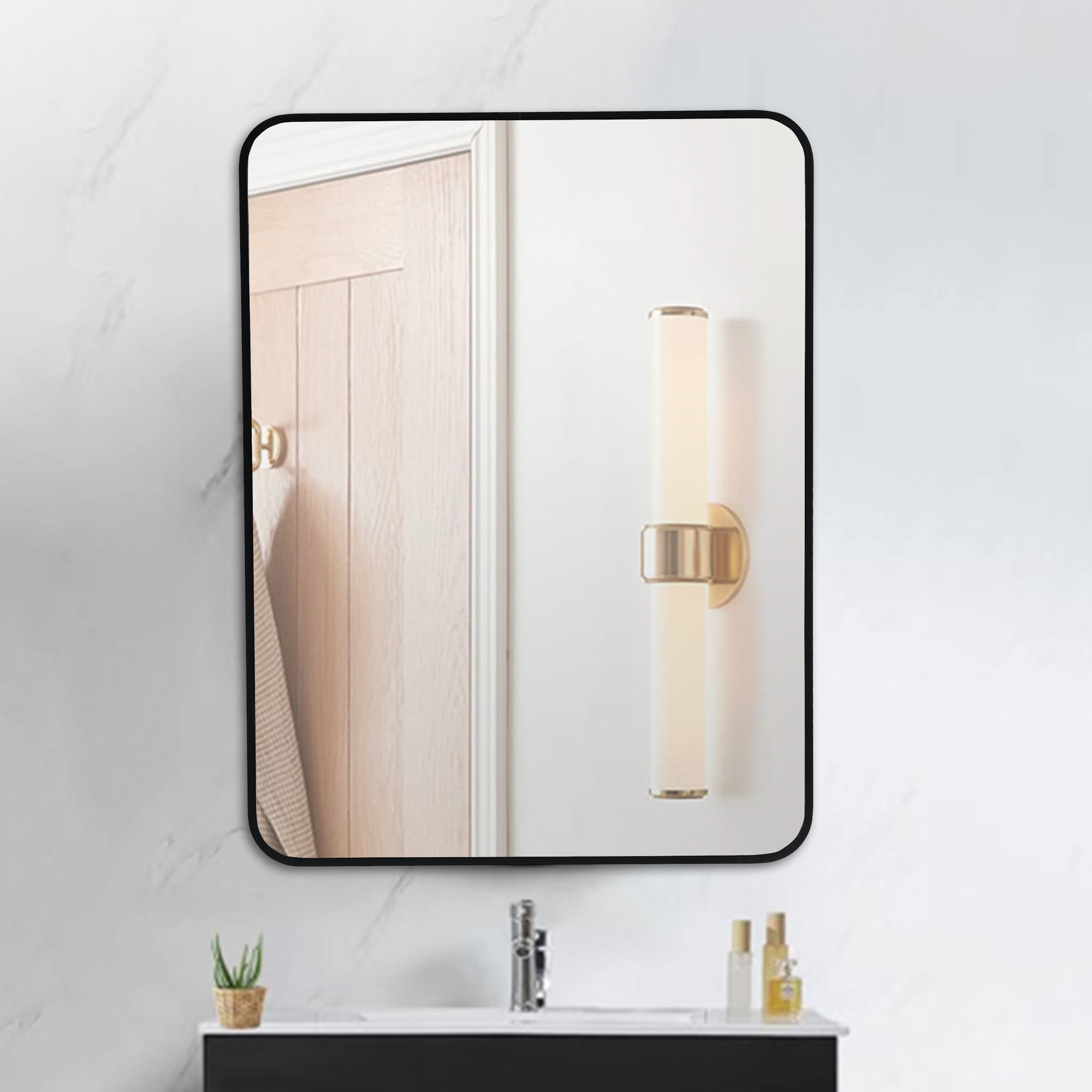 Ivy Bronx Wall Mount Mirror With PVC Backboard And Aluminum Alloy Frame ...