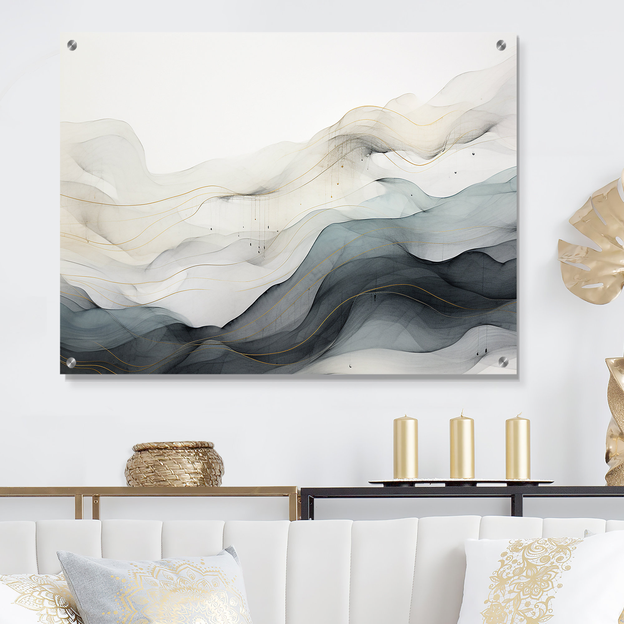 Design Art Blue Grey Line Art Conceptual Abstract II - Line Art Acrylic ...