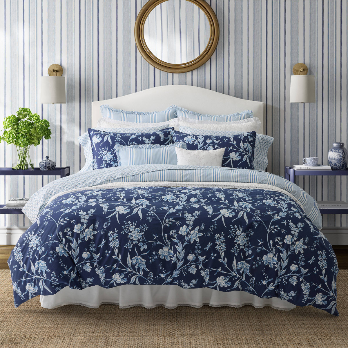 Laura Ashley Branch Toile Cotton Blue Duvet Cover Bonus Set & Reviews ...
