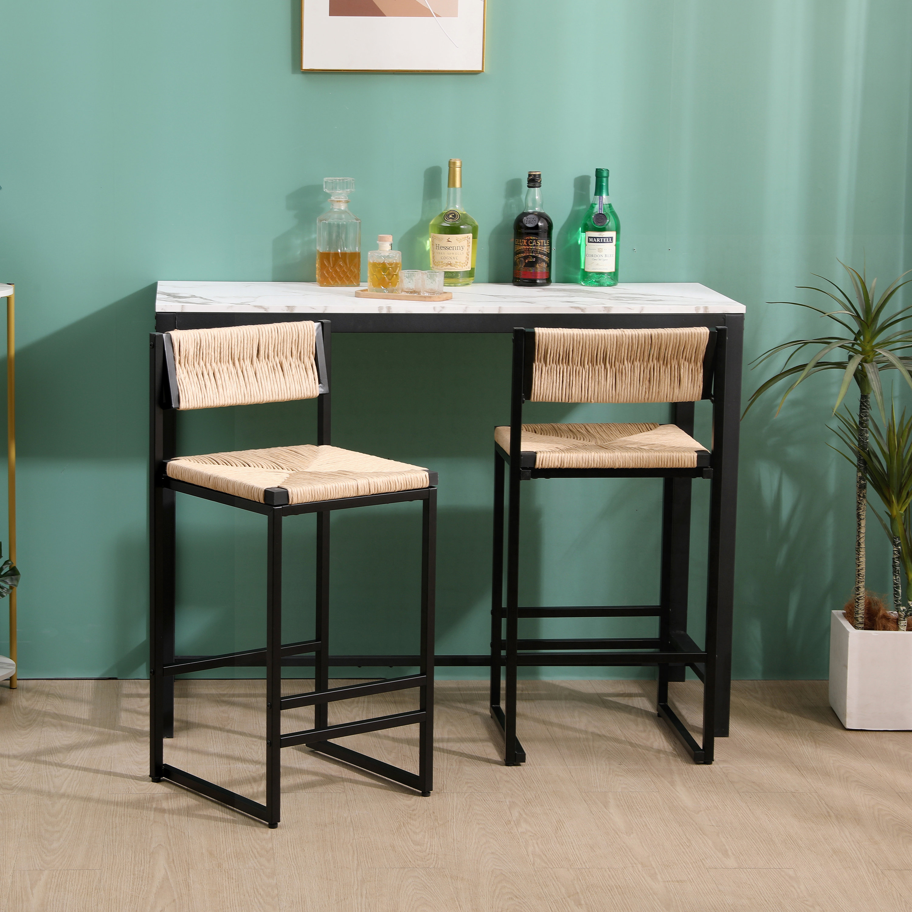 Latitude Run® Set of 2 Hand Weave Bar Stools with Back Counter Height ...