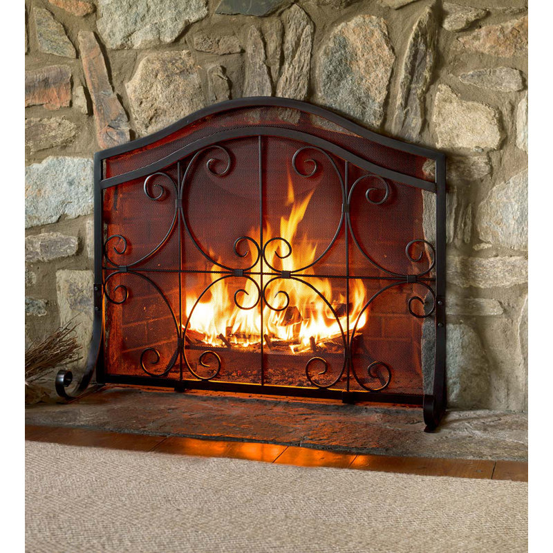 Three Posts Kluge Small Crest Iron Scrollwork Fireplace Screen ...