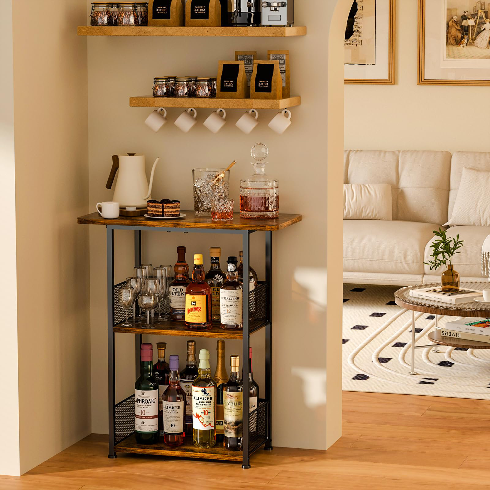 Red Barrel Studio Floor Standing Freestanding Whiskey Rack: 3 Tier Wine ...