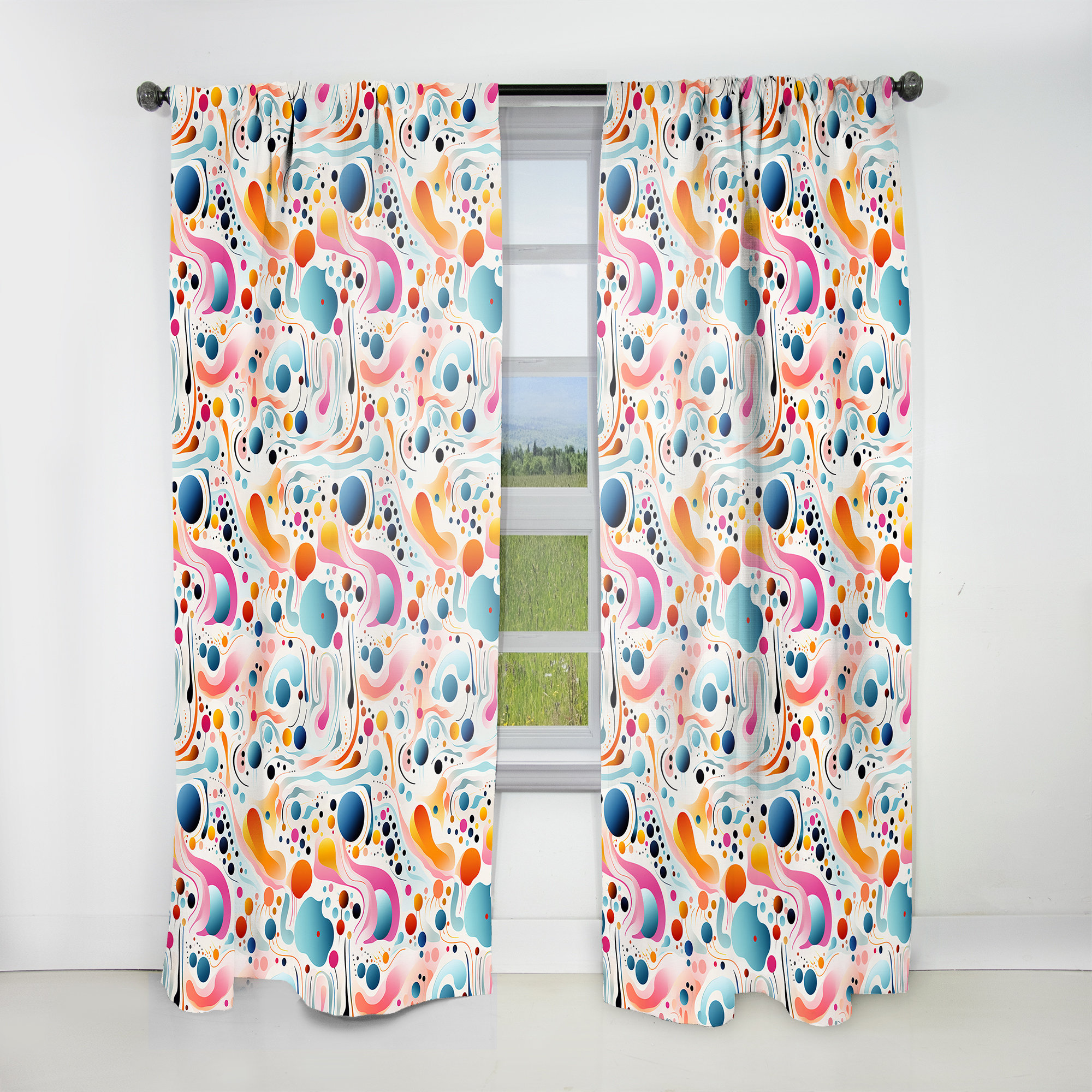 Design Art Blue Fusion Abstractions In Motion - Mid-Century Curtain ...