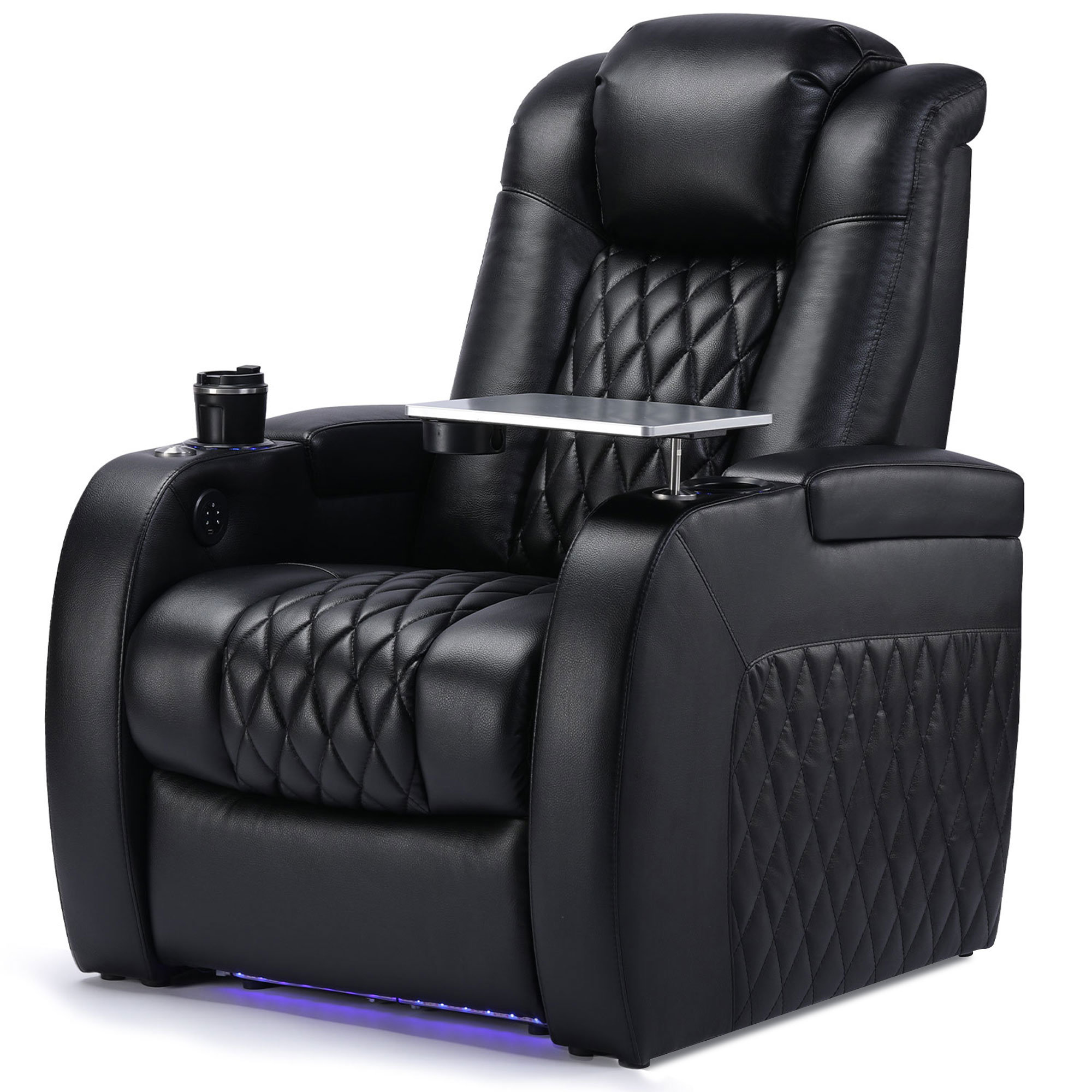 Ebern Designs 35" Wide Genuine Leather Home Theater Seating with Cup ...