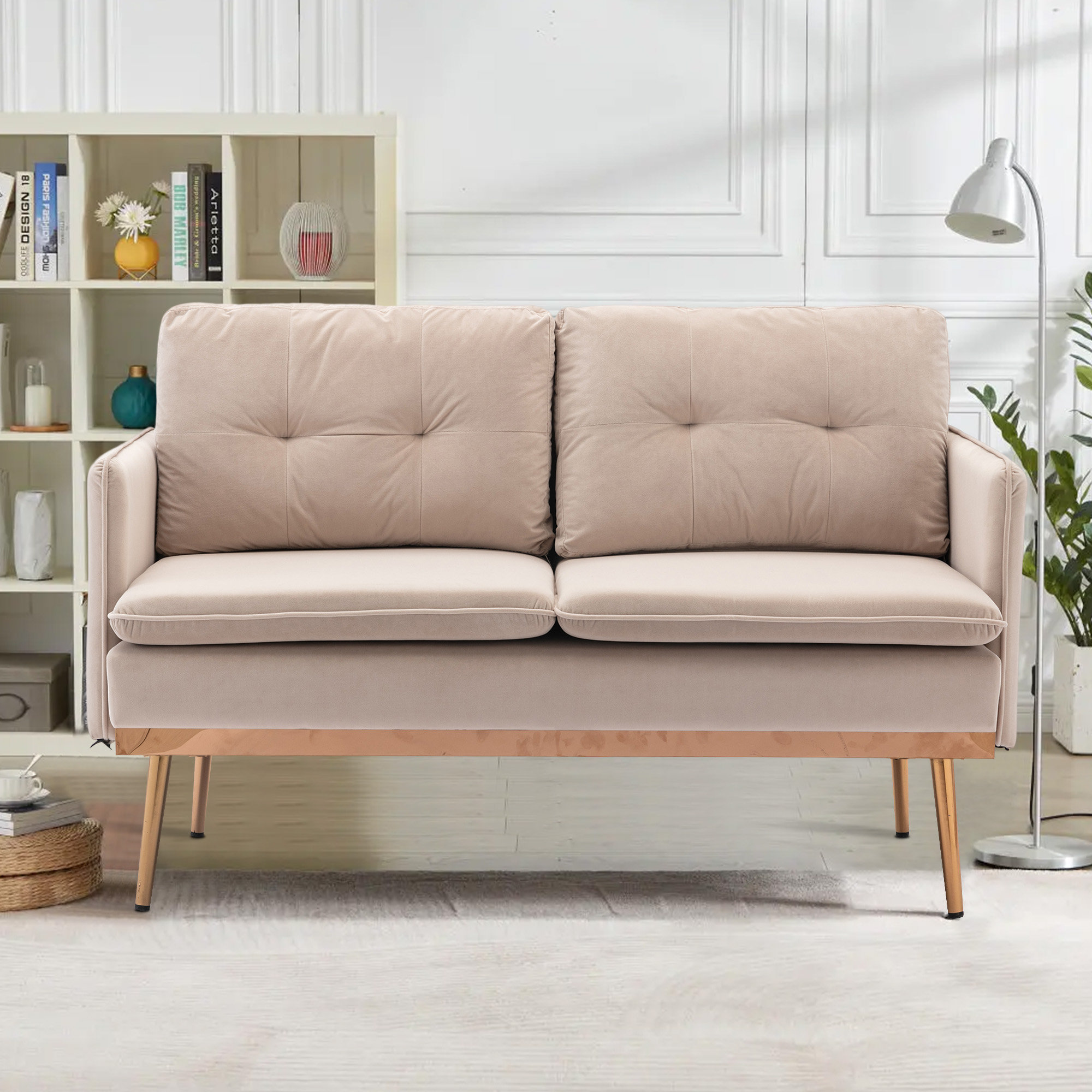 Inbox Zero 56-Inch Small Velvet Sofa, Modern Loveseat Couch With Rose ...