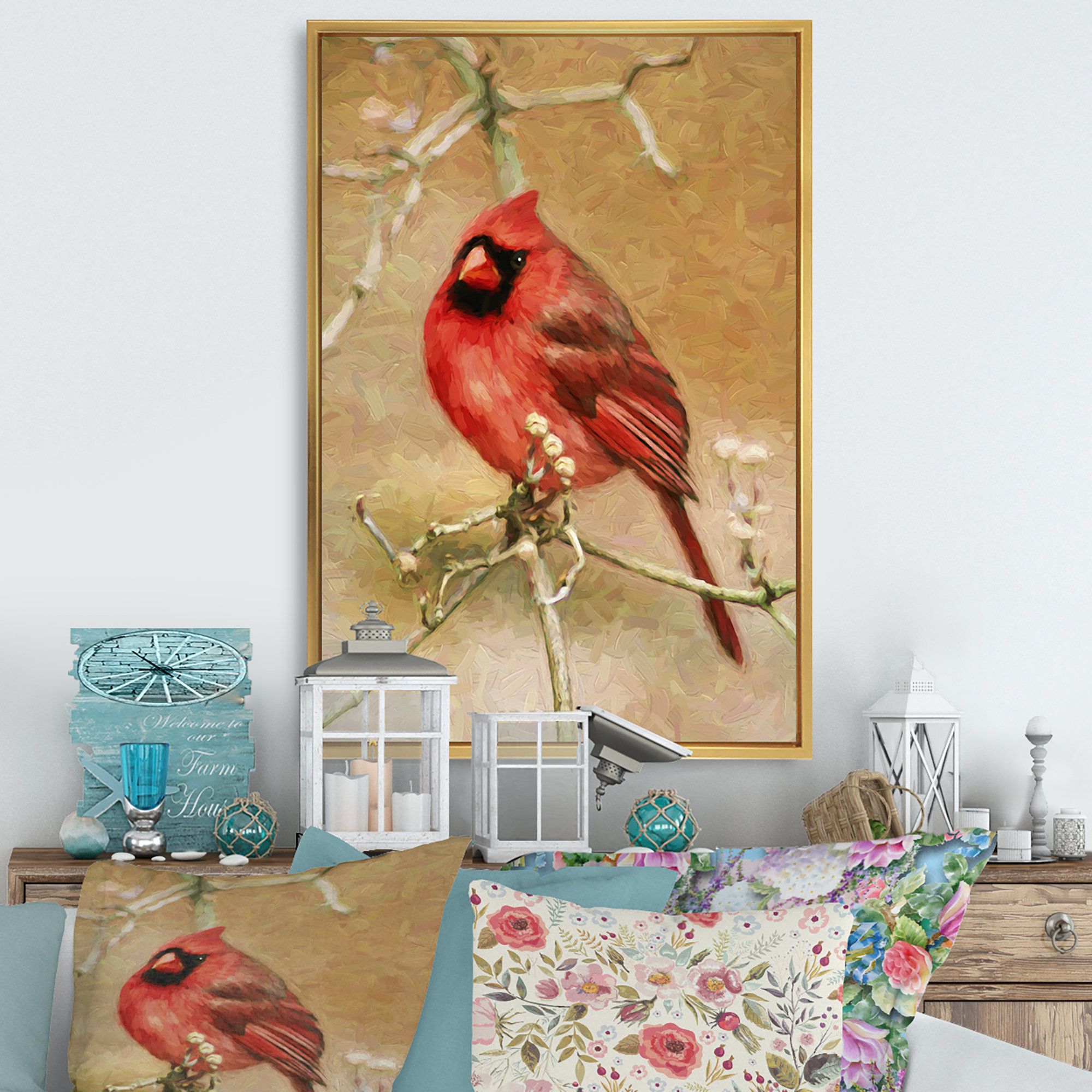 Winston Porter Grunge Red Cardinal Bird - Picture Frame Print on Canvas ...