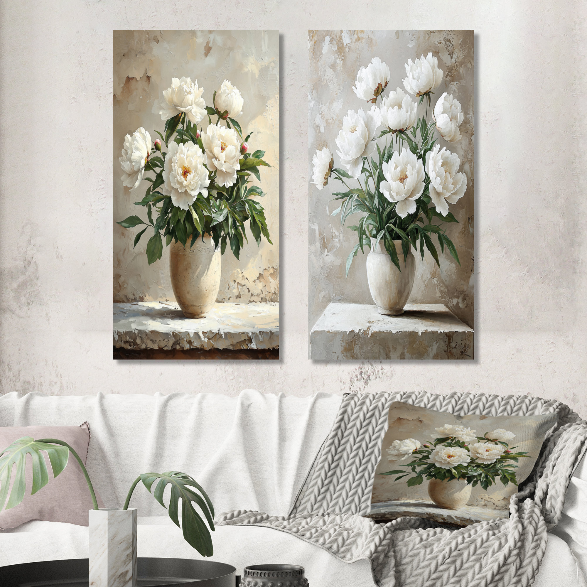 Red Barrel Studio® Simplicity Peonies Vase And Concrete Bloom I ...