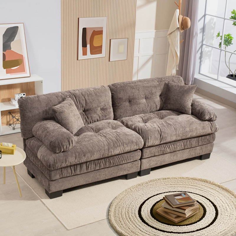 Ebern Designs 84" Chenille Upholstered Loveseat Sofa with Memory Foam ...