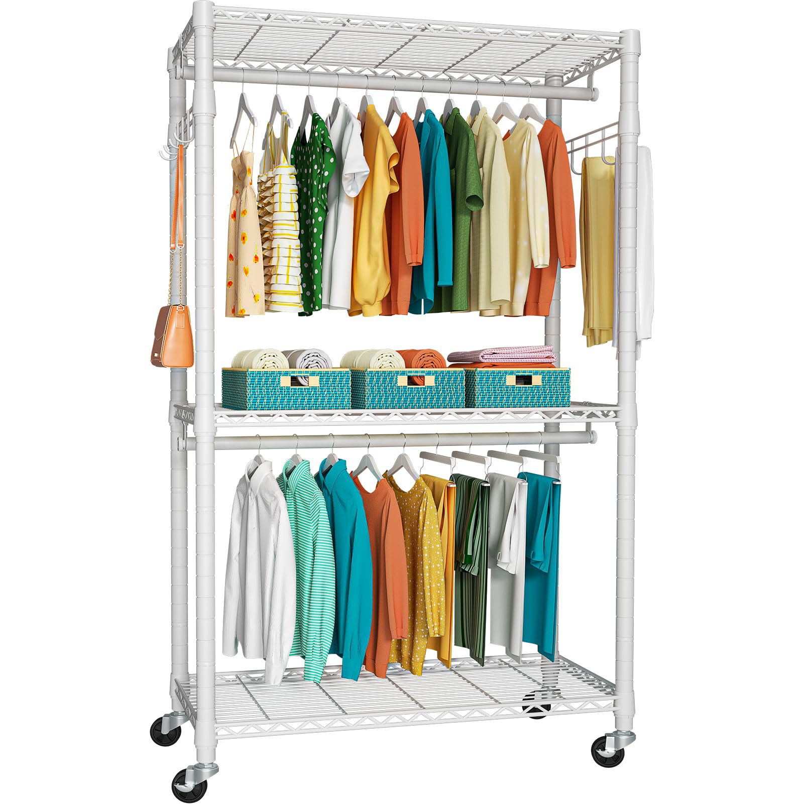 IDOLOB Weighted Hanger, 3-Tier Adjustable Rolling Metal Closet ...