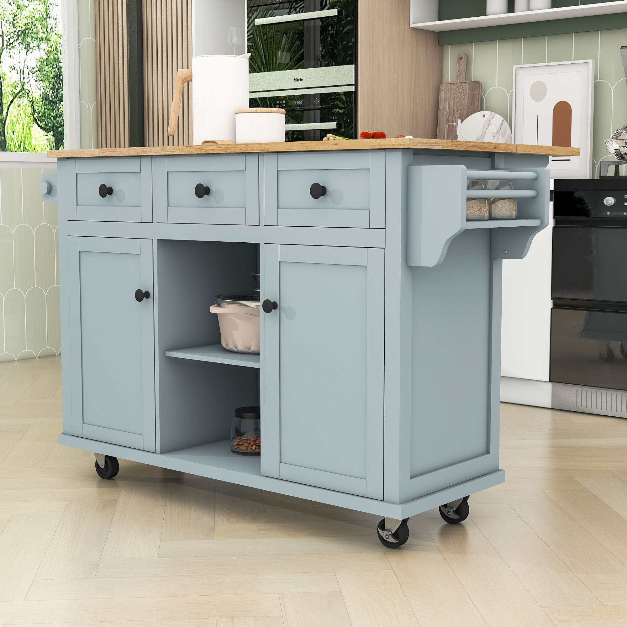 Lark Manor™ Ellinore Rolling Kitchen Island with Drop-Leaf Countertop ...