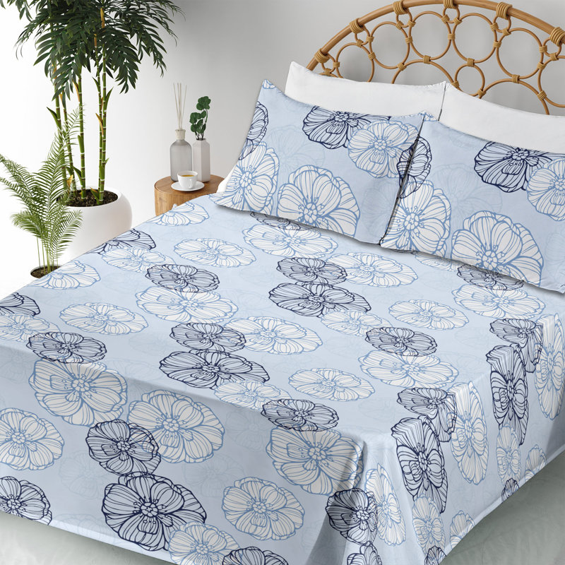Ambesonne Poppy Sheet Set Winter Meadow Flowers Modern Pale Azure Blue ...