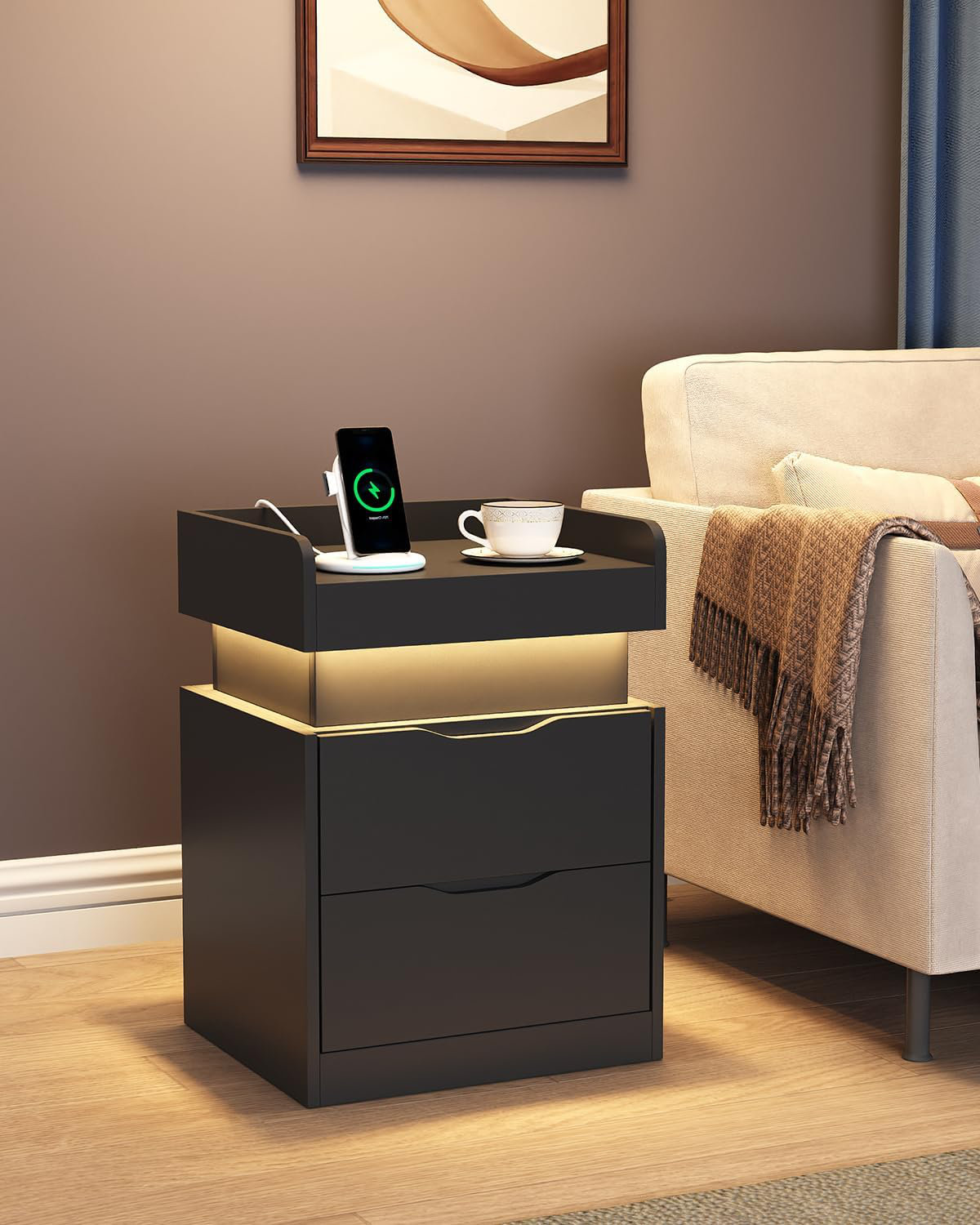 Orren Ellis Modern Bedside Table with 2 Drawers, End Side Table for ...