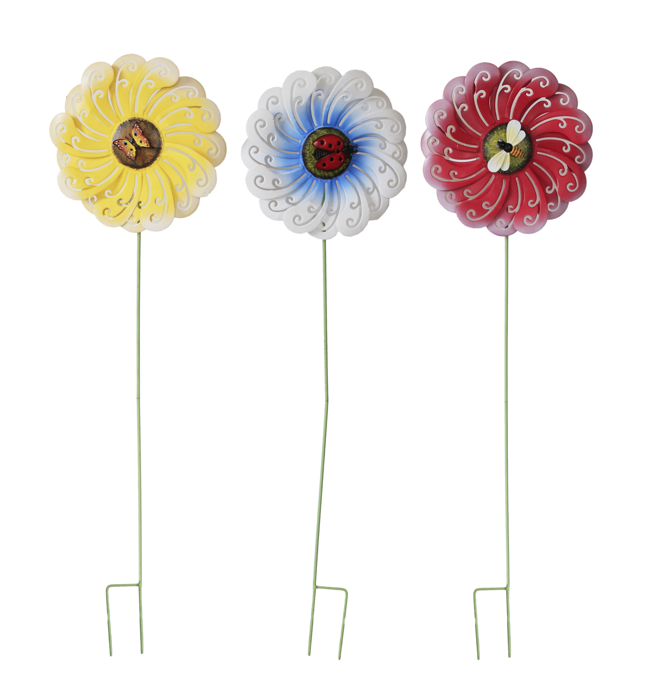 August Grove® Dajad Flower 3 Pieces Garden Stake Set | Wayfair