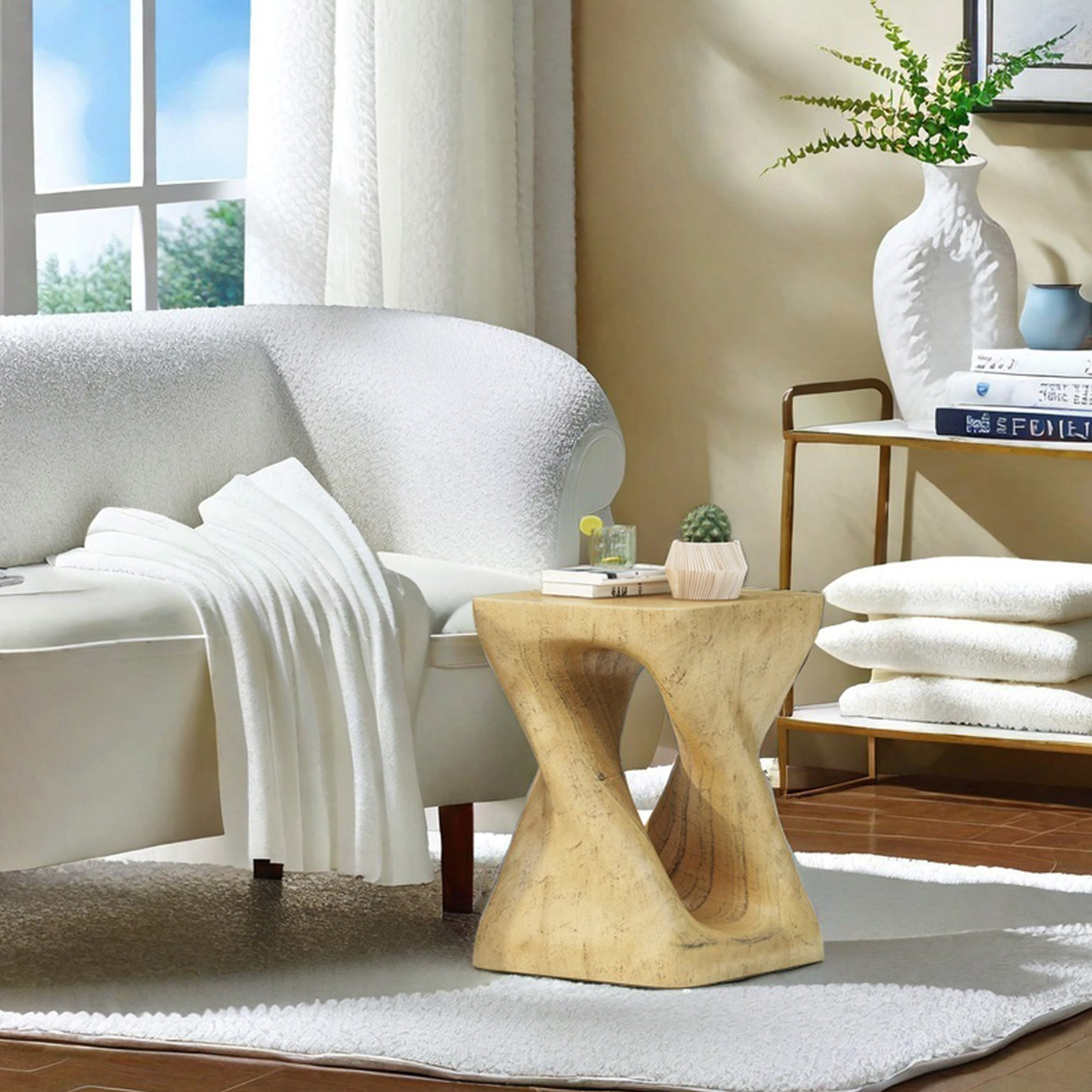 Millwood Pines Mgo Hollow Side Table With Twisted Spiral Design, Square ...