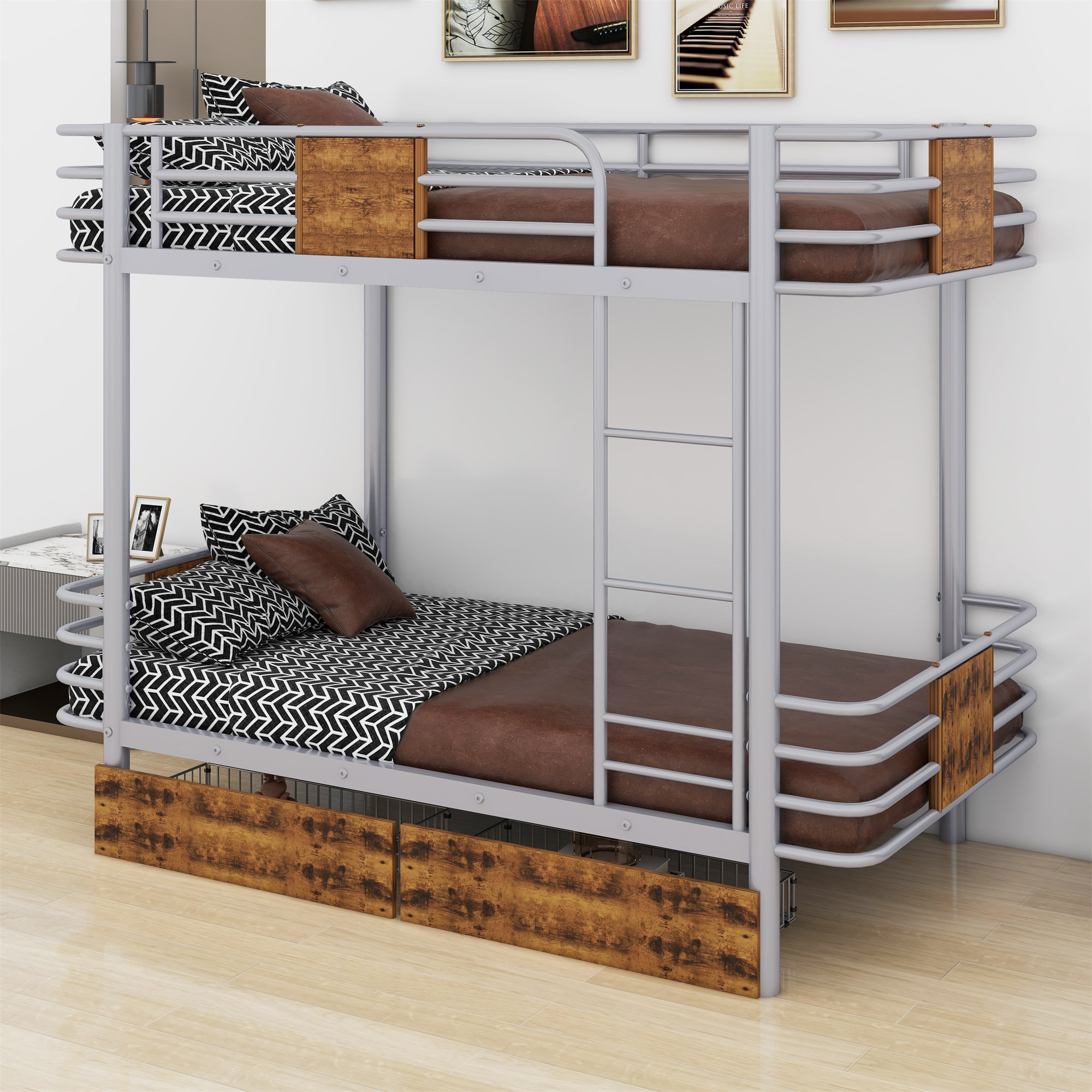 Mason & Marbles Metal Bunk Bed With Guardrail And Two Storage Drawers ...
