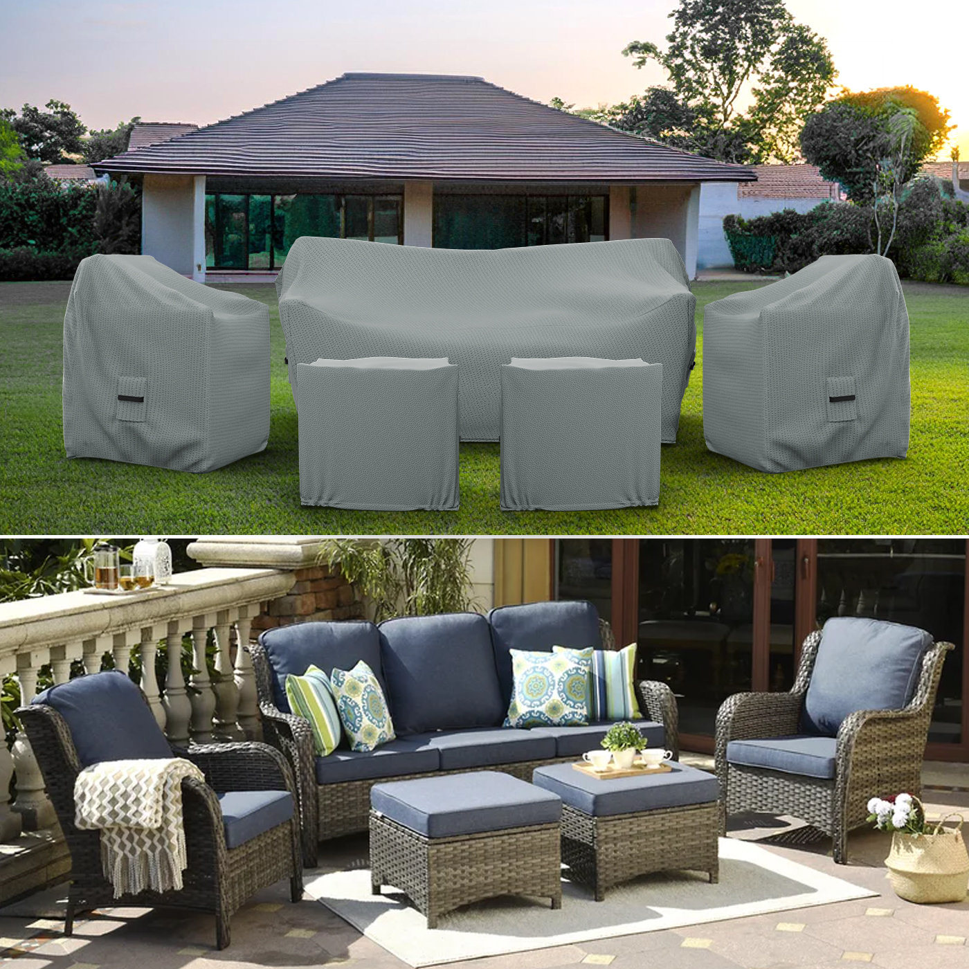 Arlmont & Co. Patio Furniture Cover Set, 5 Piece Outdoor Furniture ...
