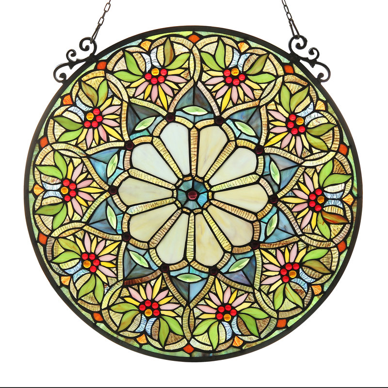 Astoria Grand Sunny Tiffany Glass Floral Window Panel & Reviews | Wayfair