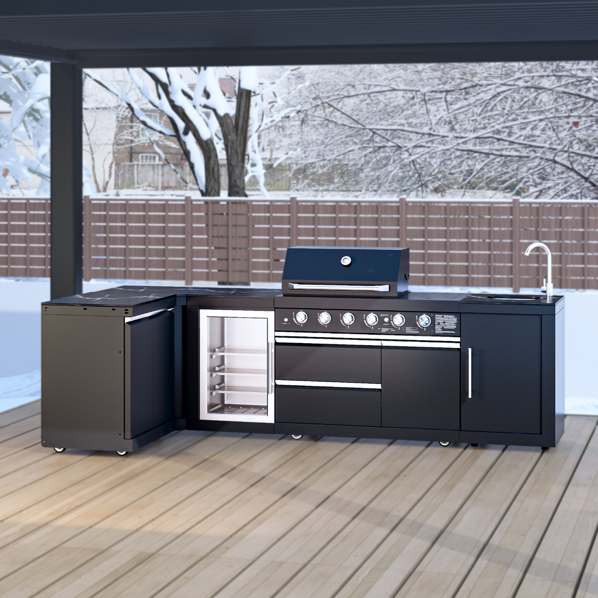 FlexiSpot Akoah 5-Piece Modular Outdoor Kitchen Island Set with 6 ...