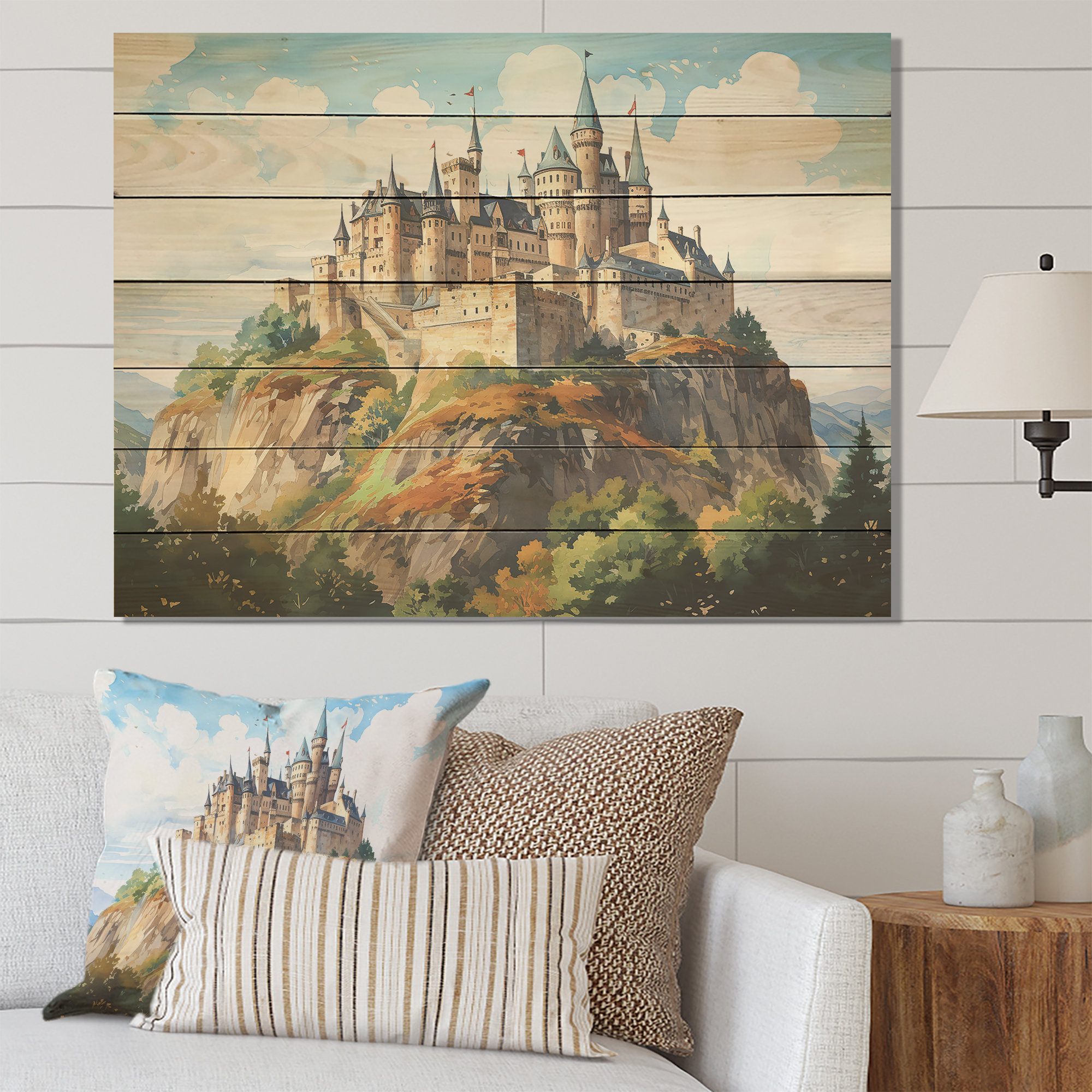 Winston Porter French Castle Mountain Views - Castles On Wood Print ...