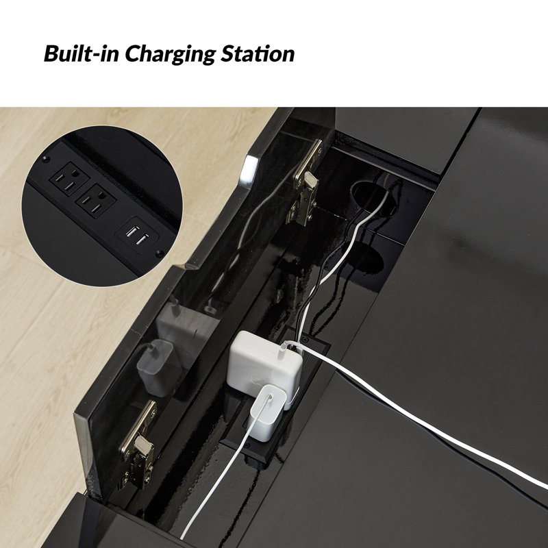 Everly Quinn Rothi Modern 62'' W Rectangle Writing Desk with Built-in ...