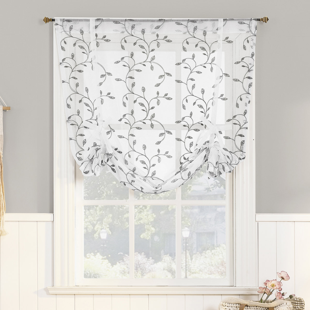 Winston Porter Mangano Embroidered Foliage Semi-Sheer Rod Pocket Window ...