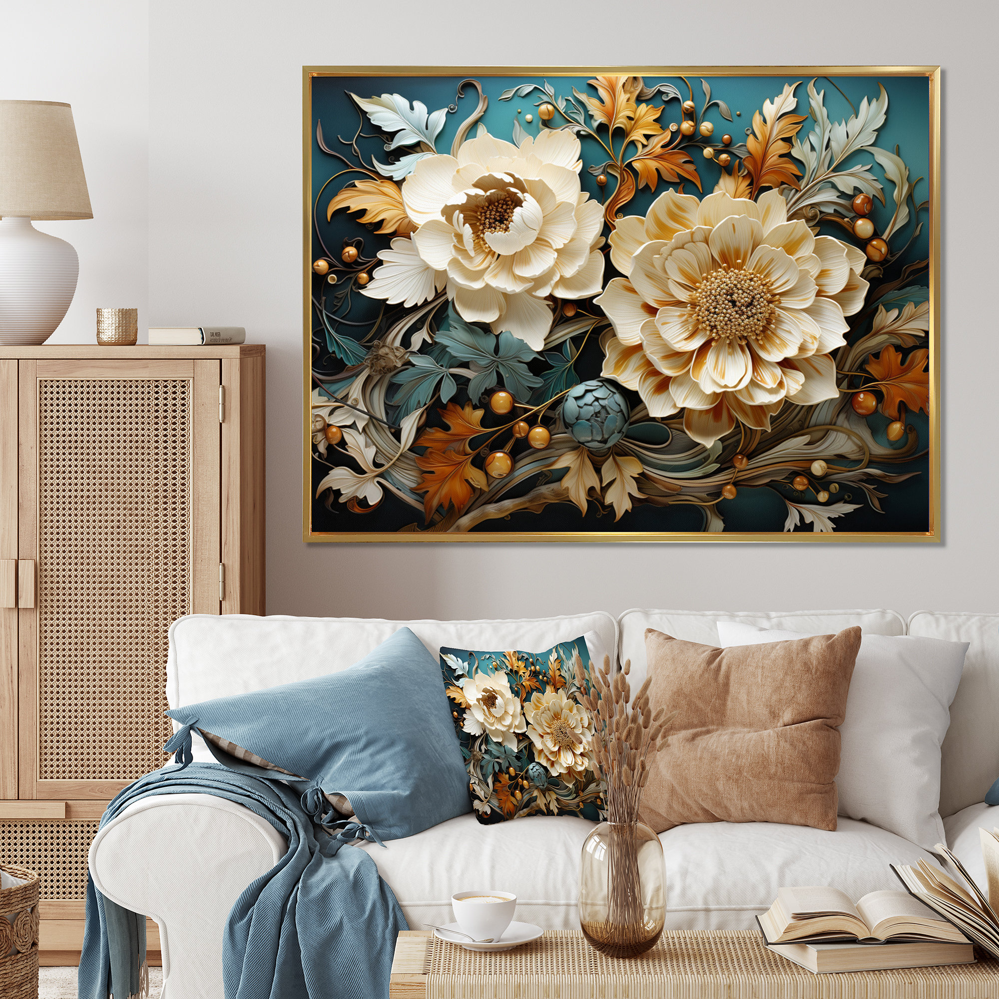 Red Barrel Studio® White Teal Line Art Natures Textures II - Line Art ...