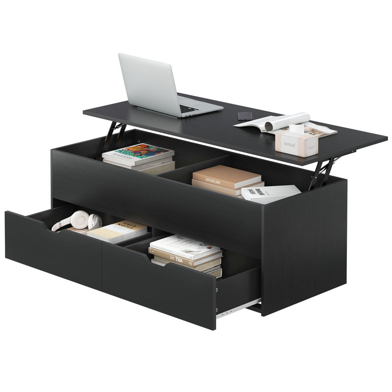 Ebern Designs Samir Lift Top Coffee Table Black 3 Tiers W Storage ...