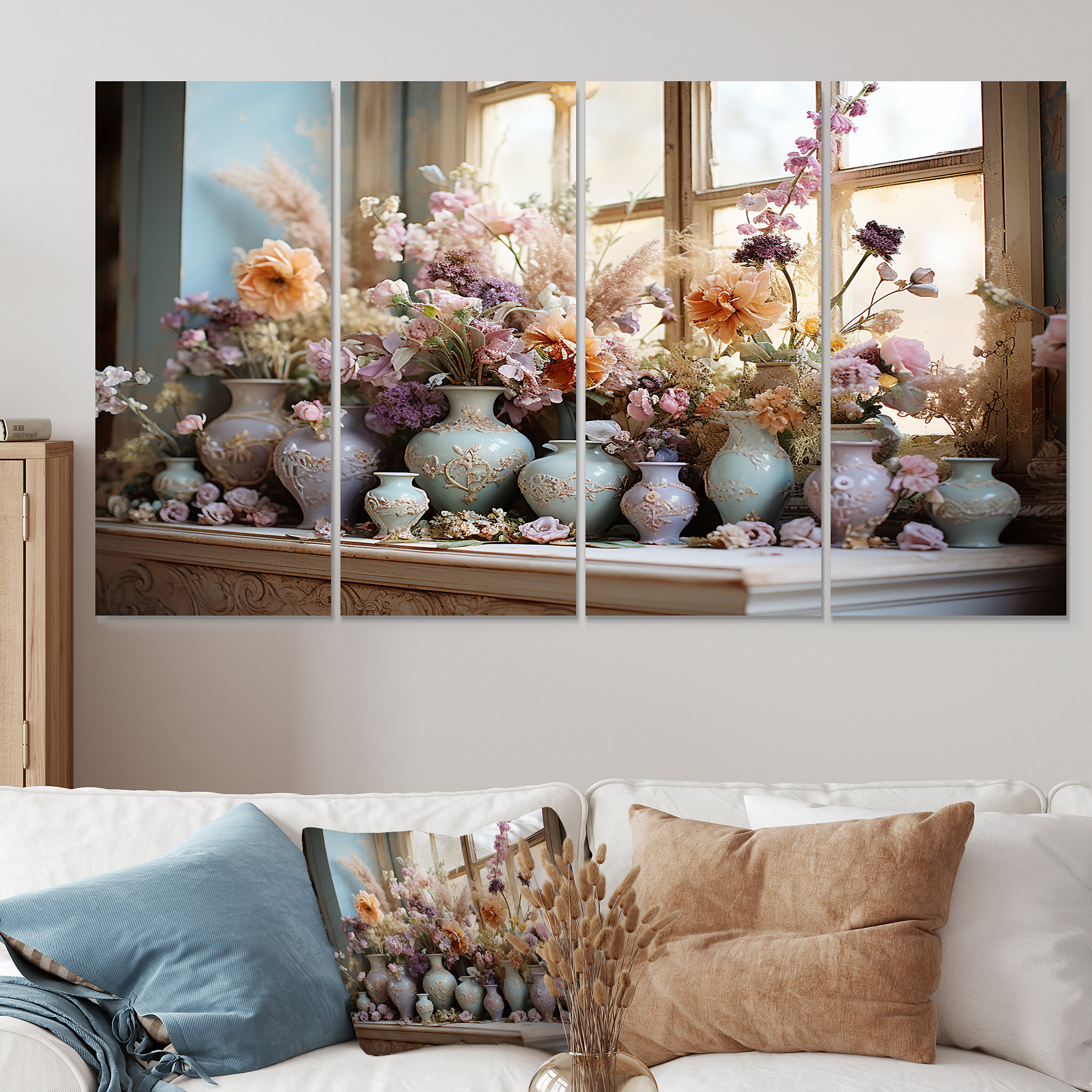 Ebern Designs Purple Floral Rococo Pottery Haven - Boho Pottery 4 Piece ...