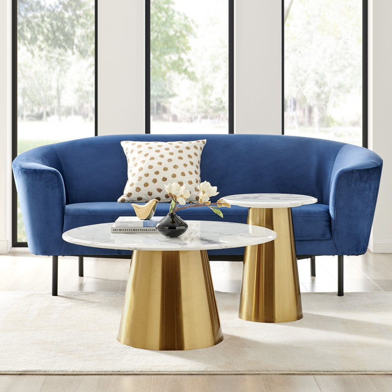 Everly Quinn Brookview White Marble and Gold Console Table Set | Wayfair