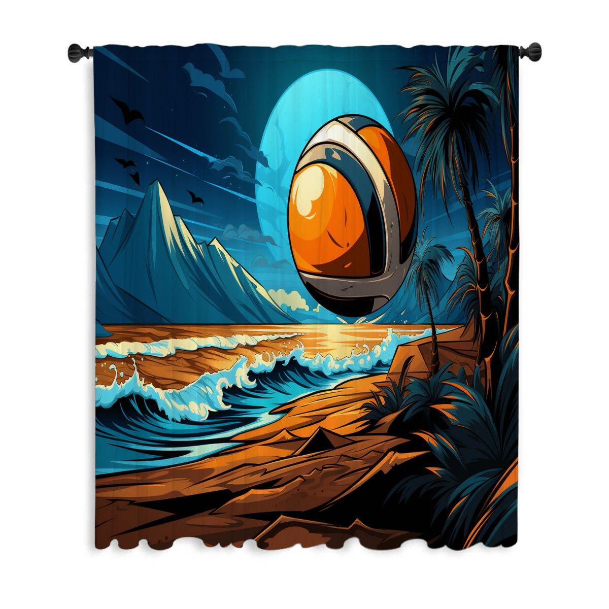 VisionDecor Volleyball Window Curtains, Beach Blockout & Sheer Curtains ...