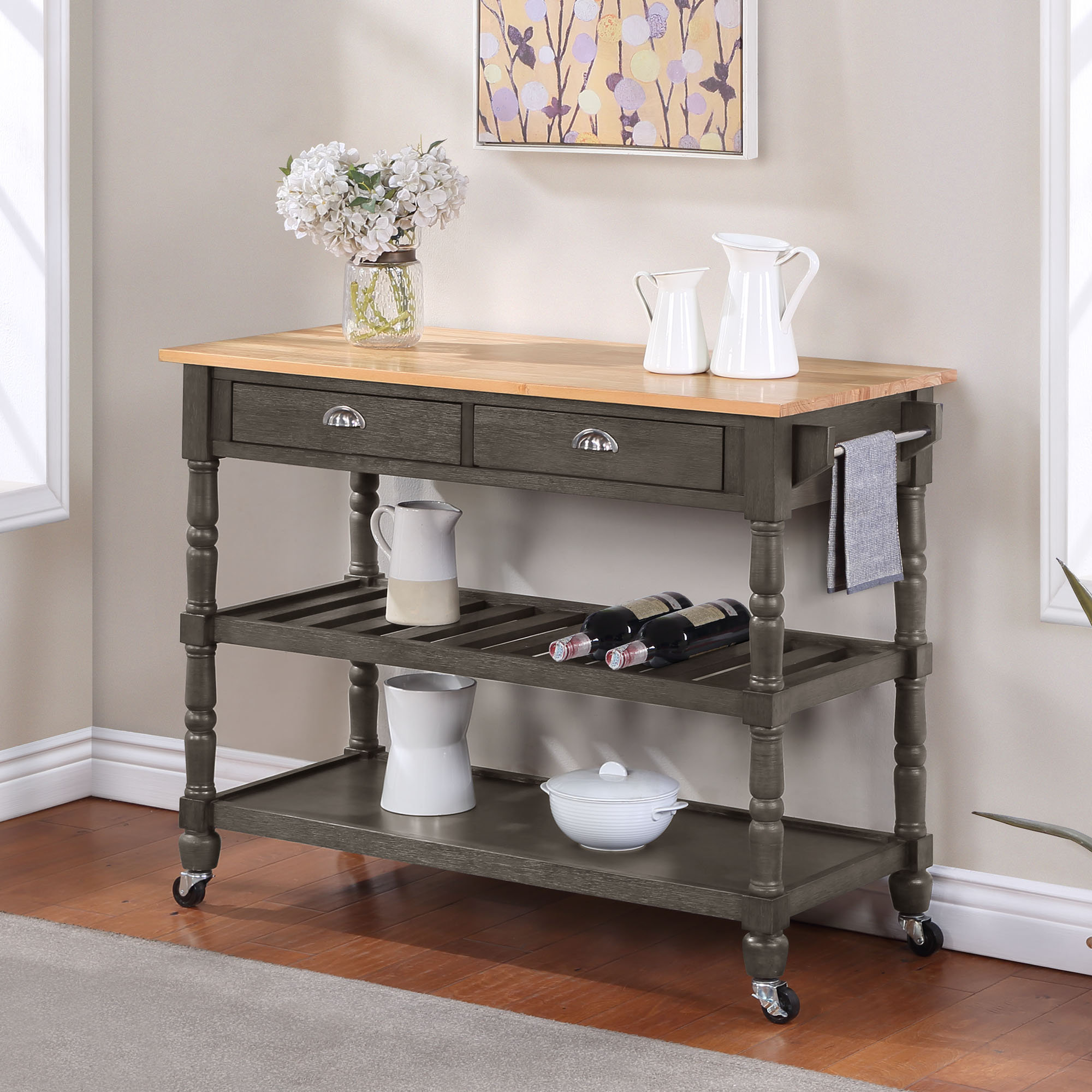 Alcott Hill Mayall 45" Kitchen Cart with Butcher Block Top and Locking ...