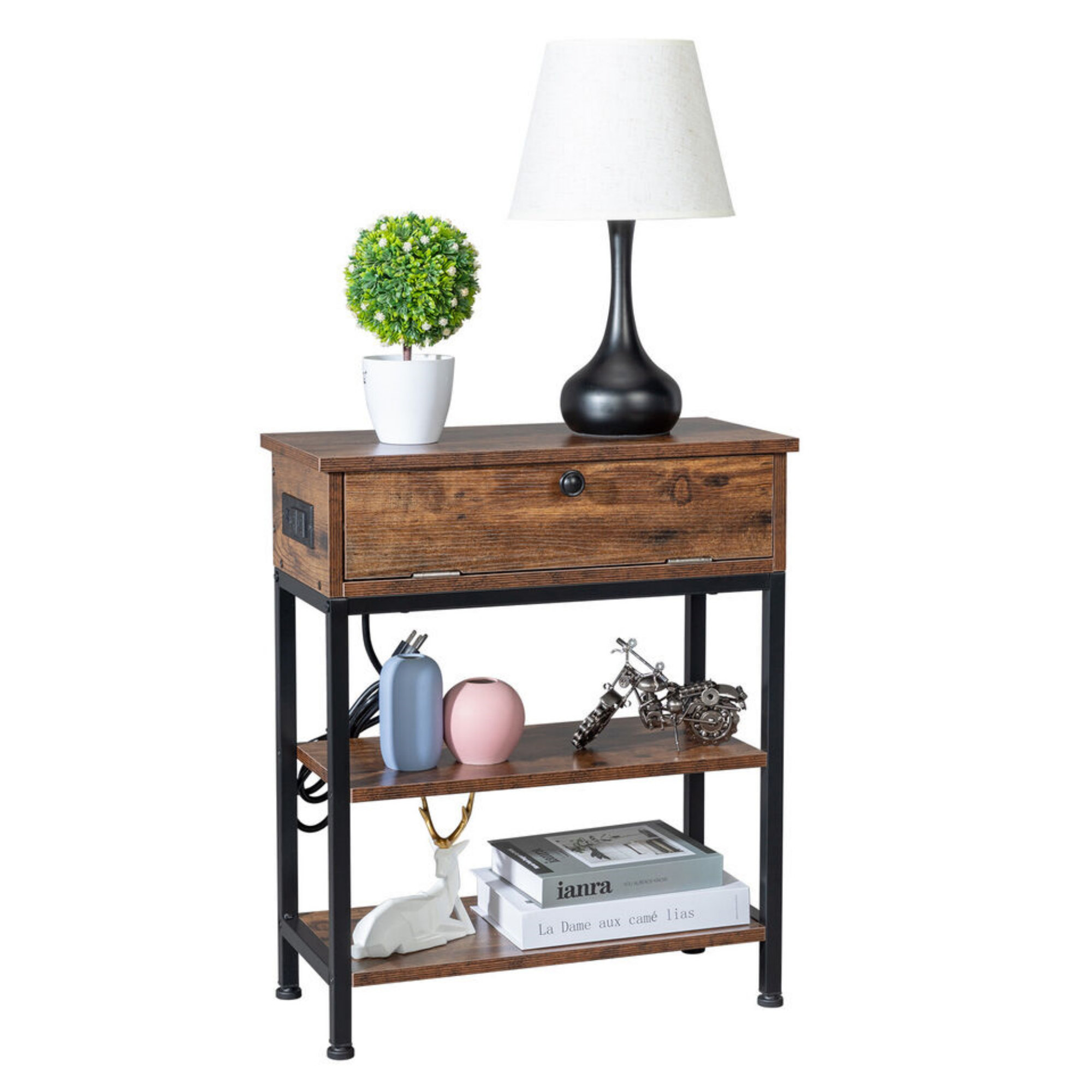 Poloma Printer Stand 3 Tier Nightstand with Charging Station End Table ...