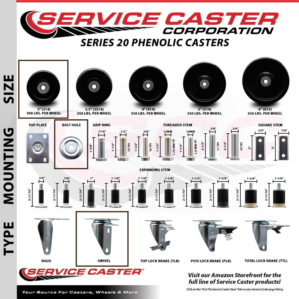 Service Caster 4 Piece Phenolic Swivel Bolt Hole Caster Set | Wayfair