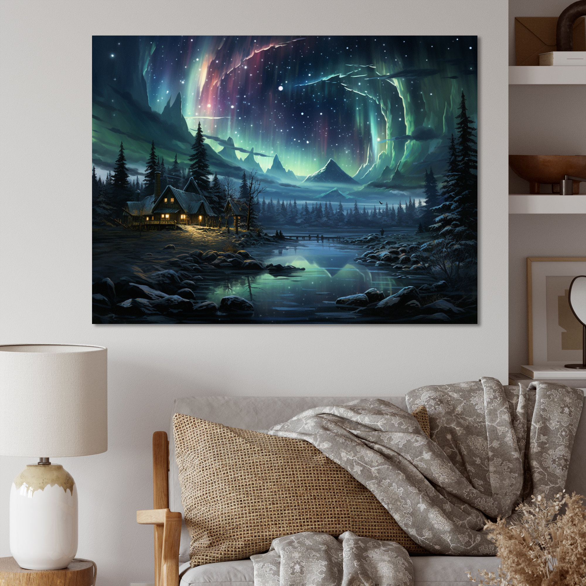 Loon Peak Northern Lights Starry Night III - Landscapes Canvas Art ...