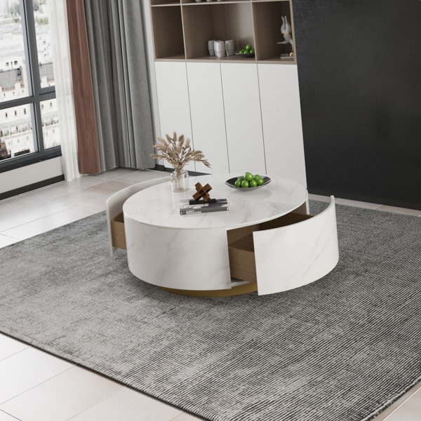 Ivy Bronx Jahnea Round Coffee Table with Storage, 2 Drawers & Reviews ...
