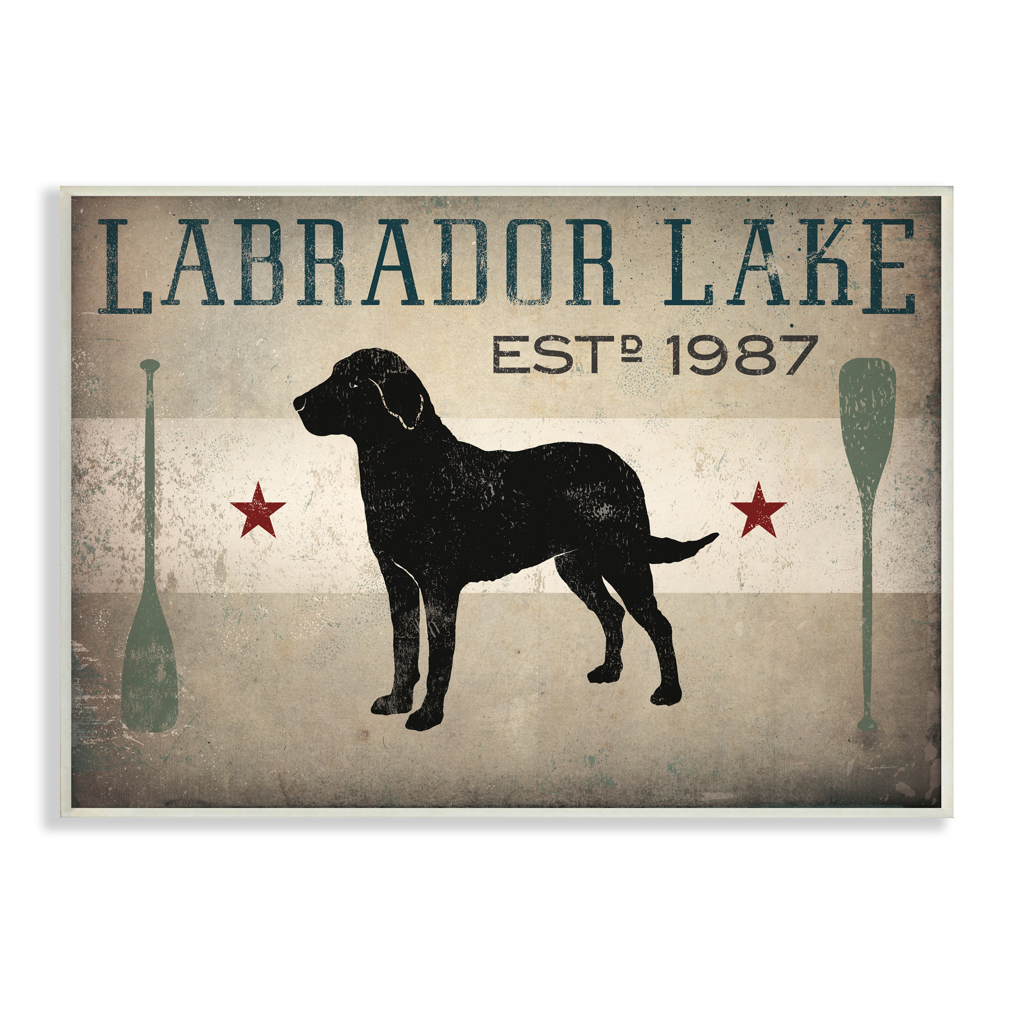 Stupell Industries Labrador Lake Rustic Dog Rowboat Oars Cabin Sign by ...