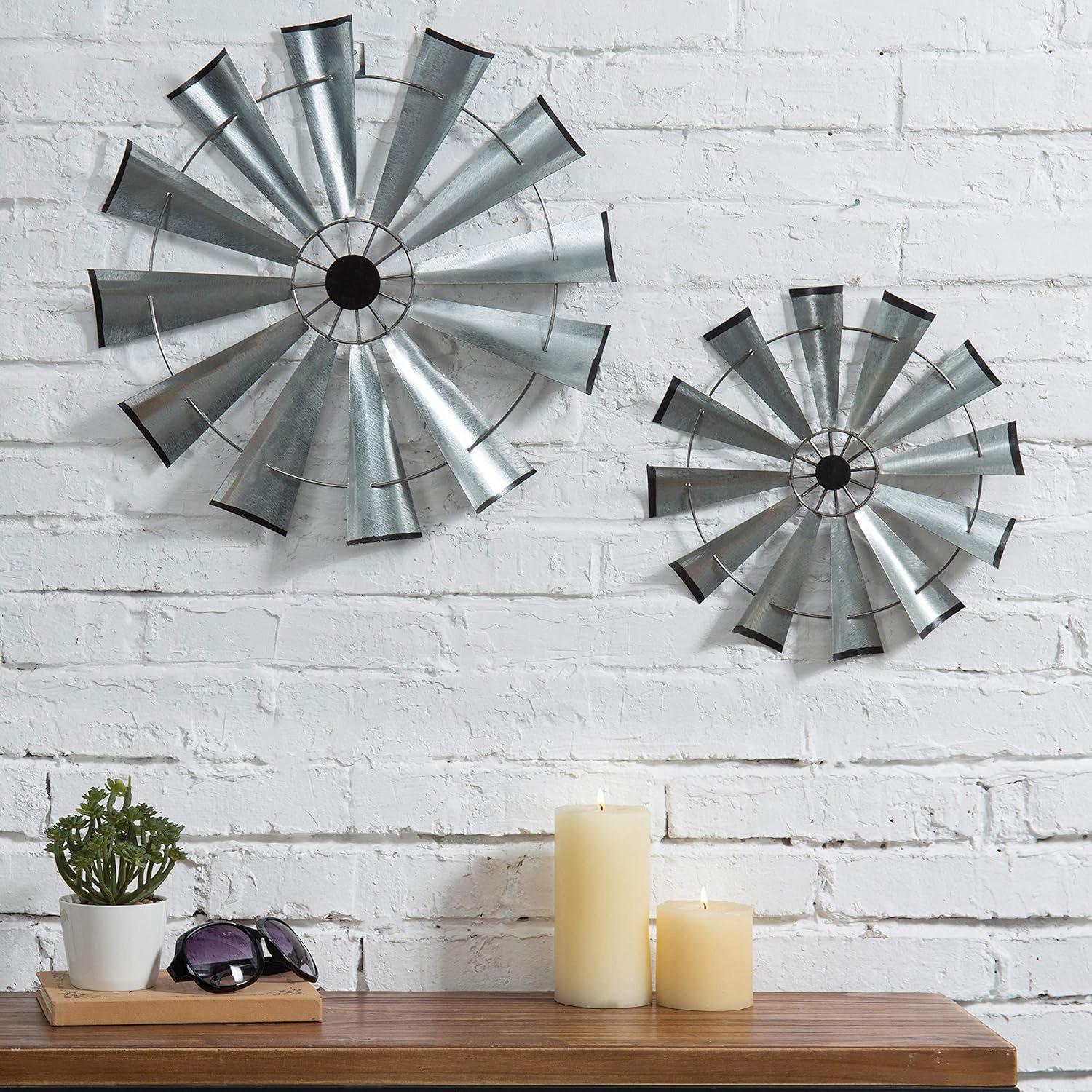 August Grove Galvanized Windmill Wall Decor, Vintage Silver Metal ...