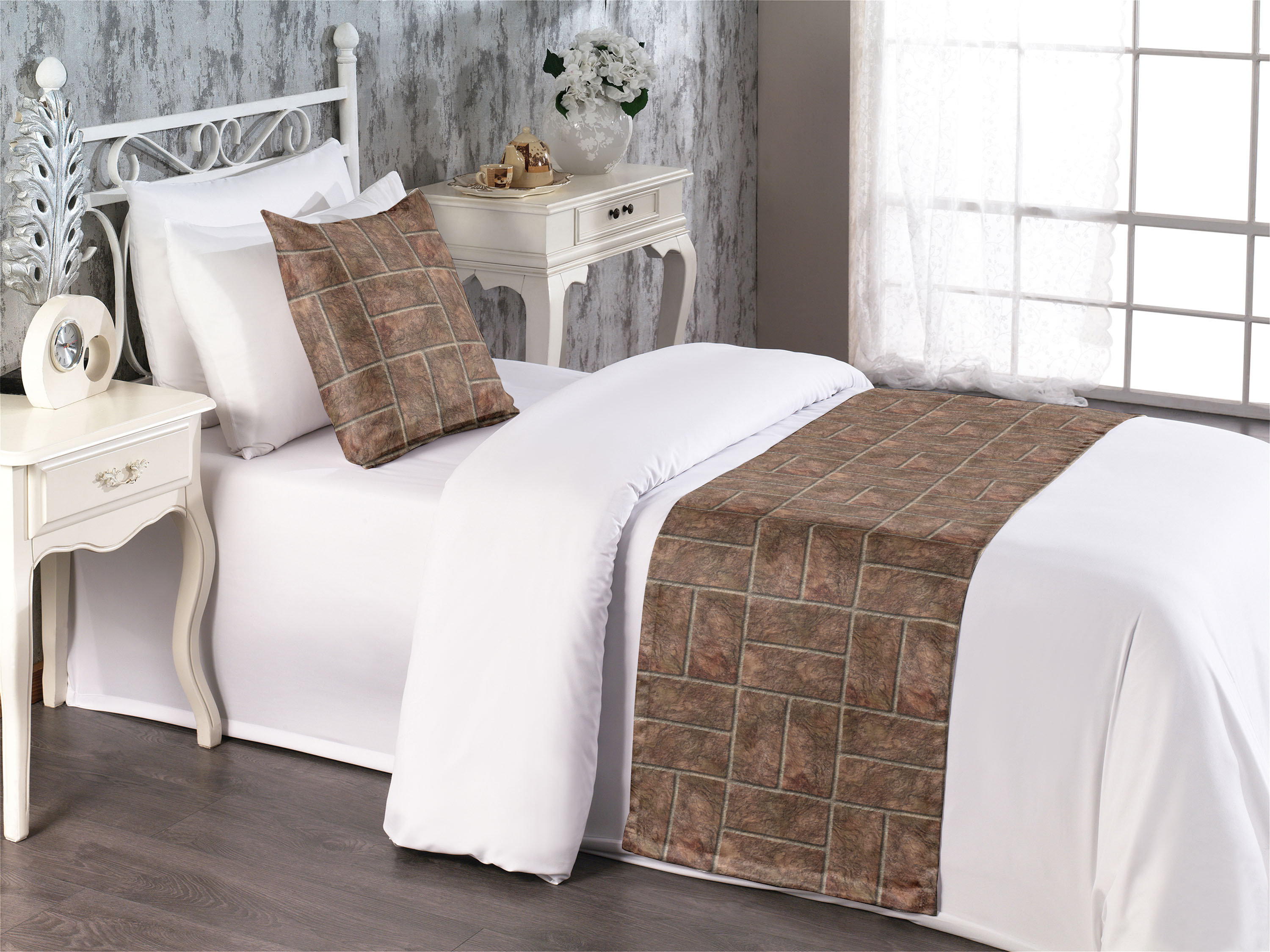 Ambesonne Stone Print Bed Runner Set Wall Look Art Earthy Ecru Brown ...